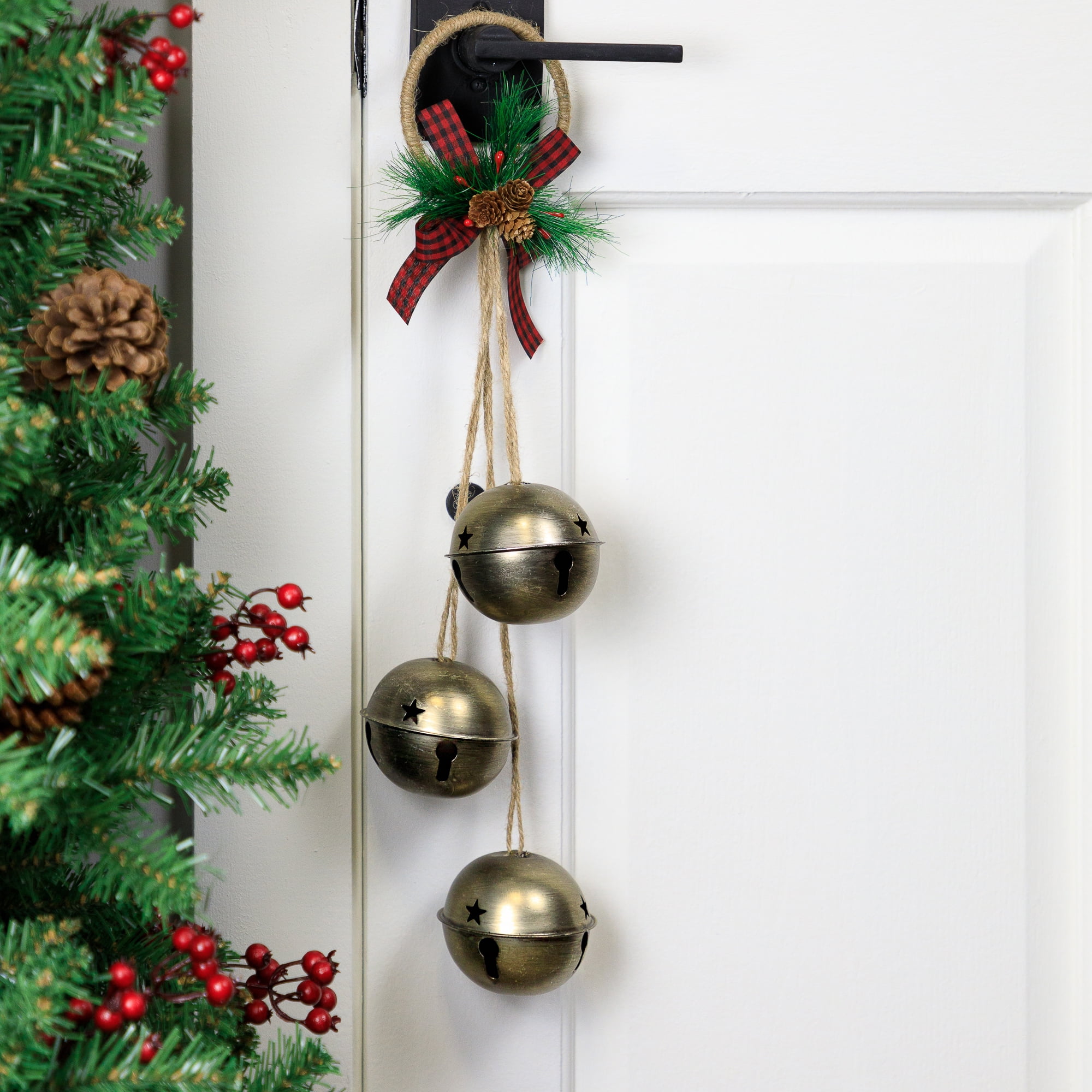 Northlight Jingle Bells with Plaid Bow Hanging Christmas Decoration ...