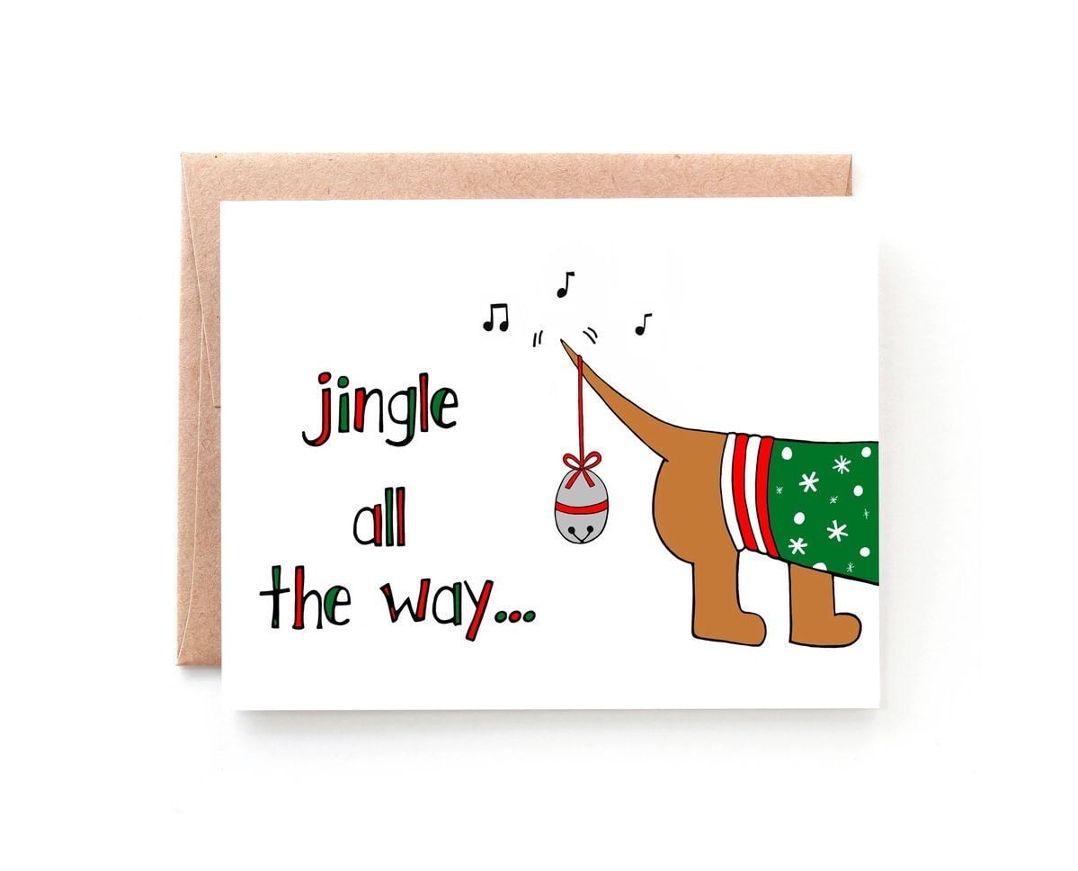 Jingle All the Way Christmas Card – Fun Dog Design with Musical Notes ...