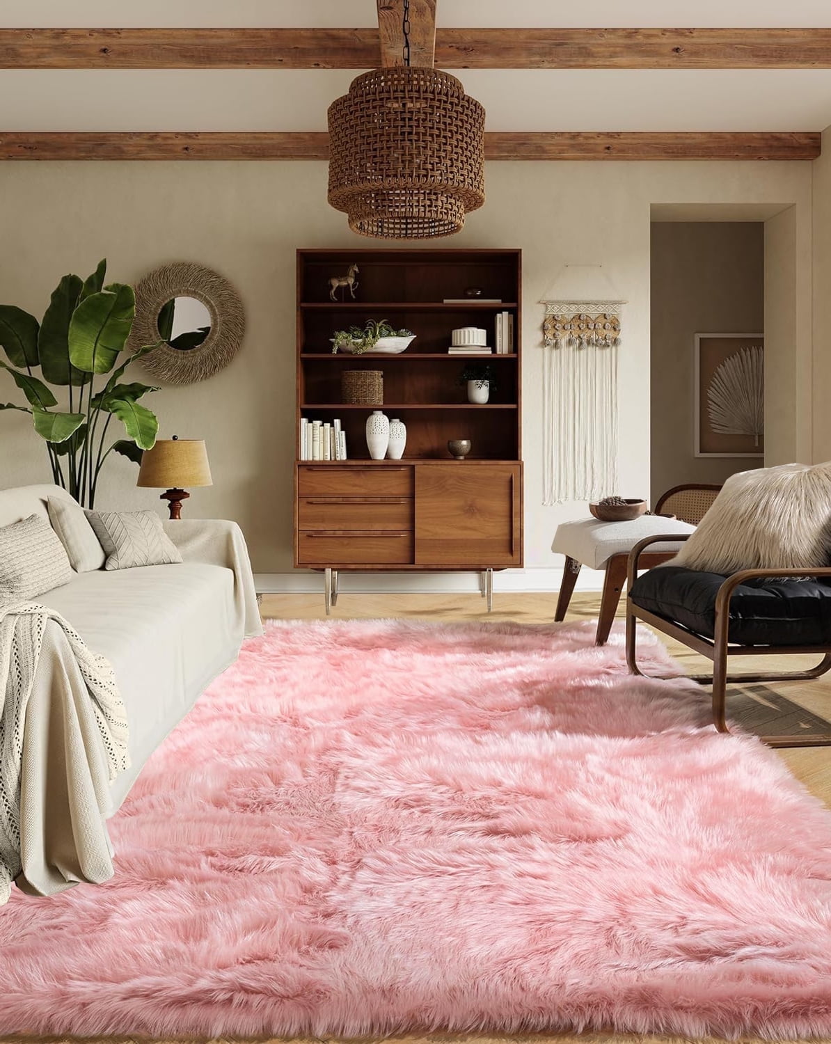 Jingle bears 5x7 Area Rug Pink Fluffy Rug Faux Fur Rug Furry Cozy Rug ...