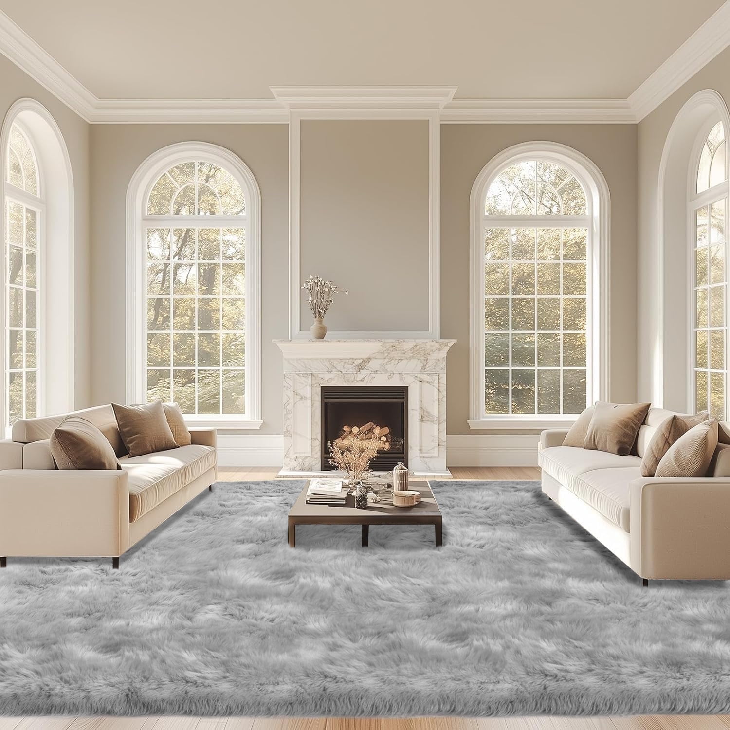 Jingle bears Gray Large Rug 10x14 Fuzzy Faux Fur Sheepskin Area Rug for ...