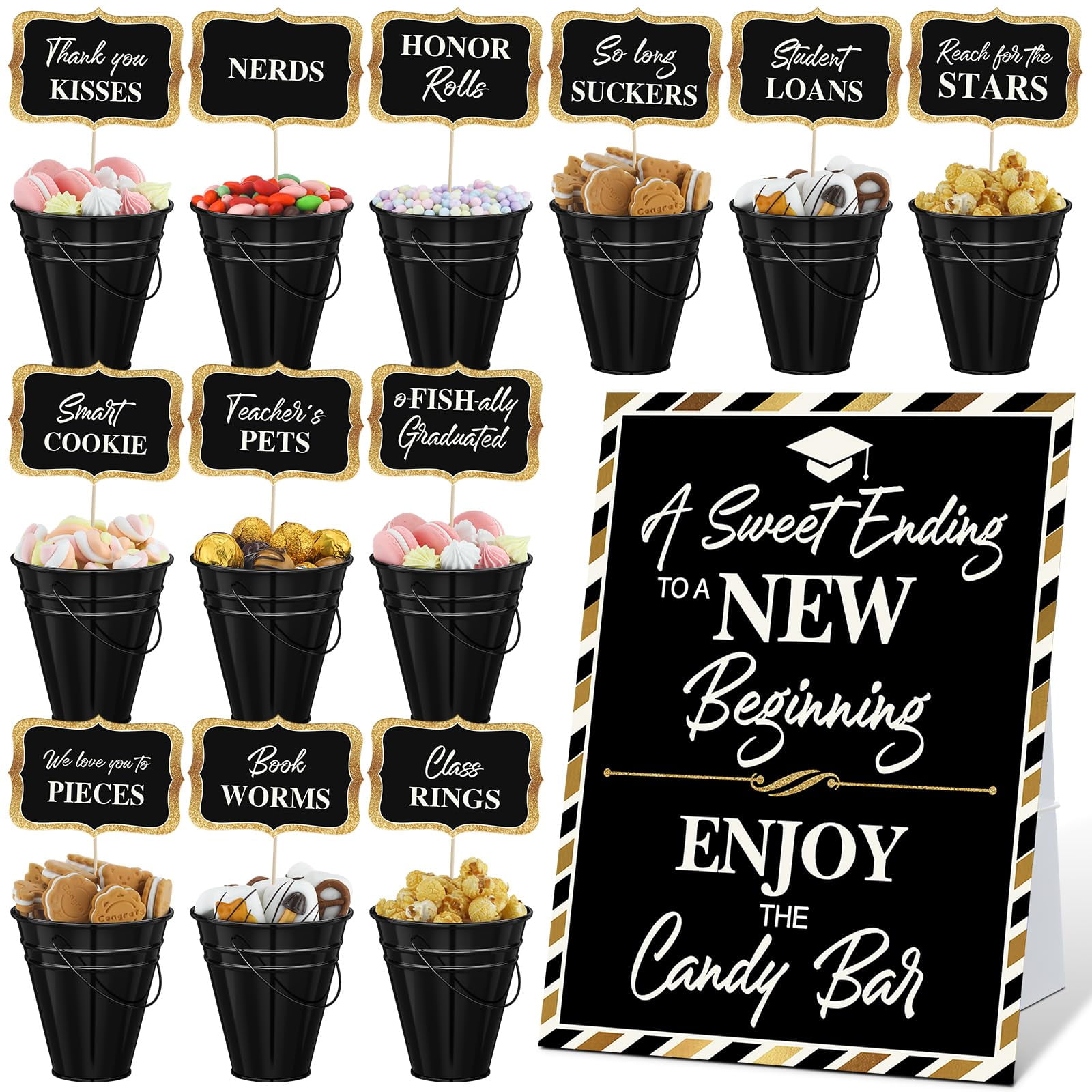 Jingmore 12 Sets Graduation Candy Table Party Supplies Graduation Candy Bar Snack Dessert Labels ...
