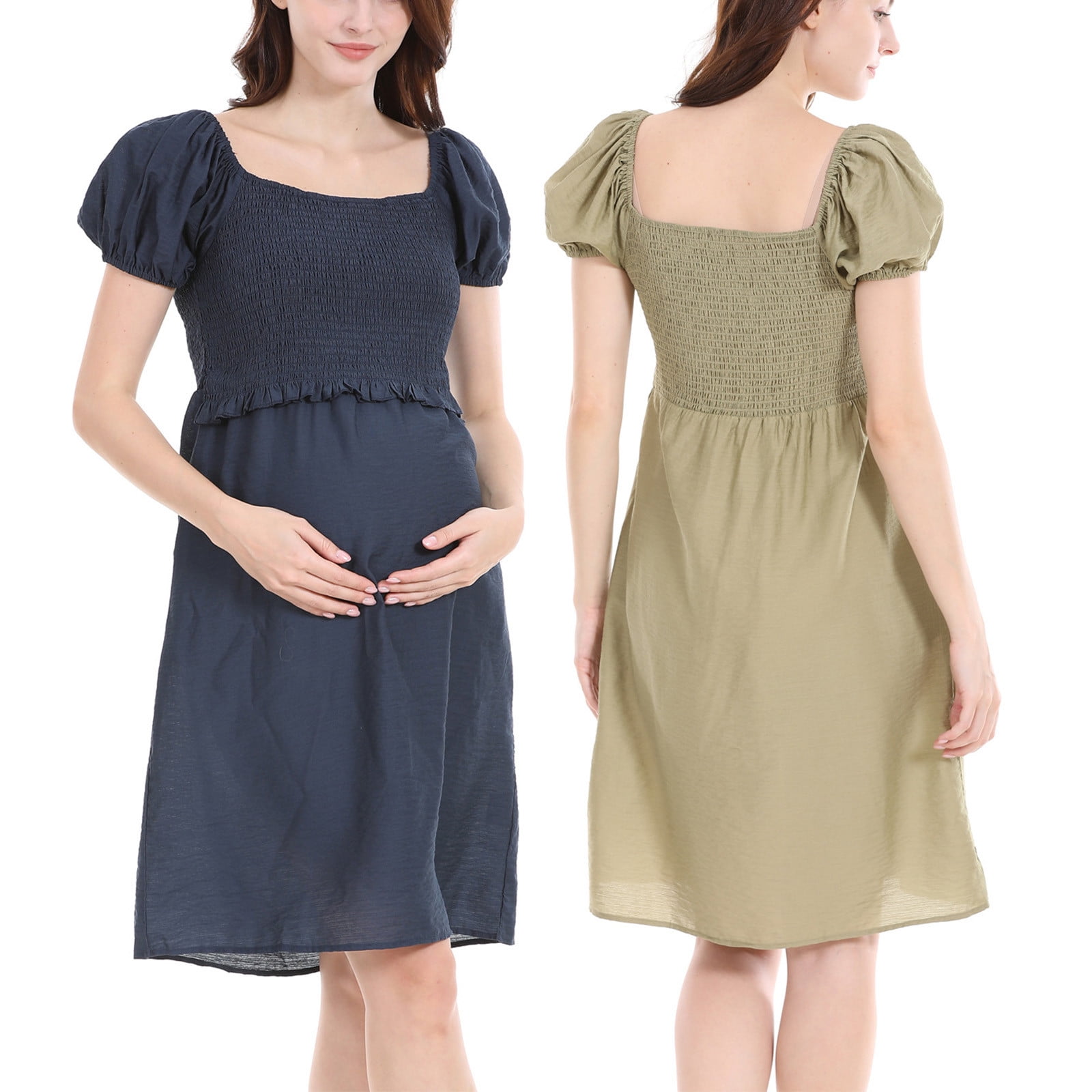 Jinhomg 2025 Casual Nursing Dresses for Women Trendy Short Puff Sleeve ...