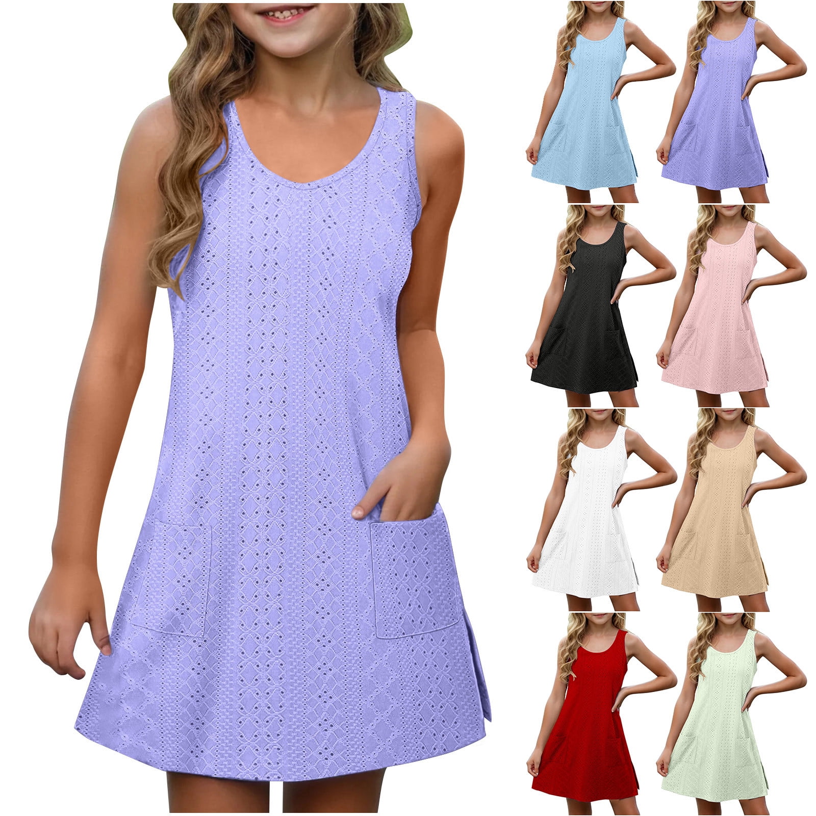 Jinhomg Beach Dresses for Girls 2025 Vacation, Breathable Eyelet Midi ...