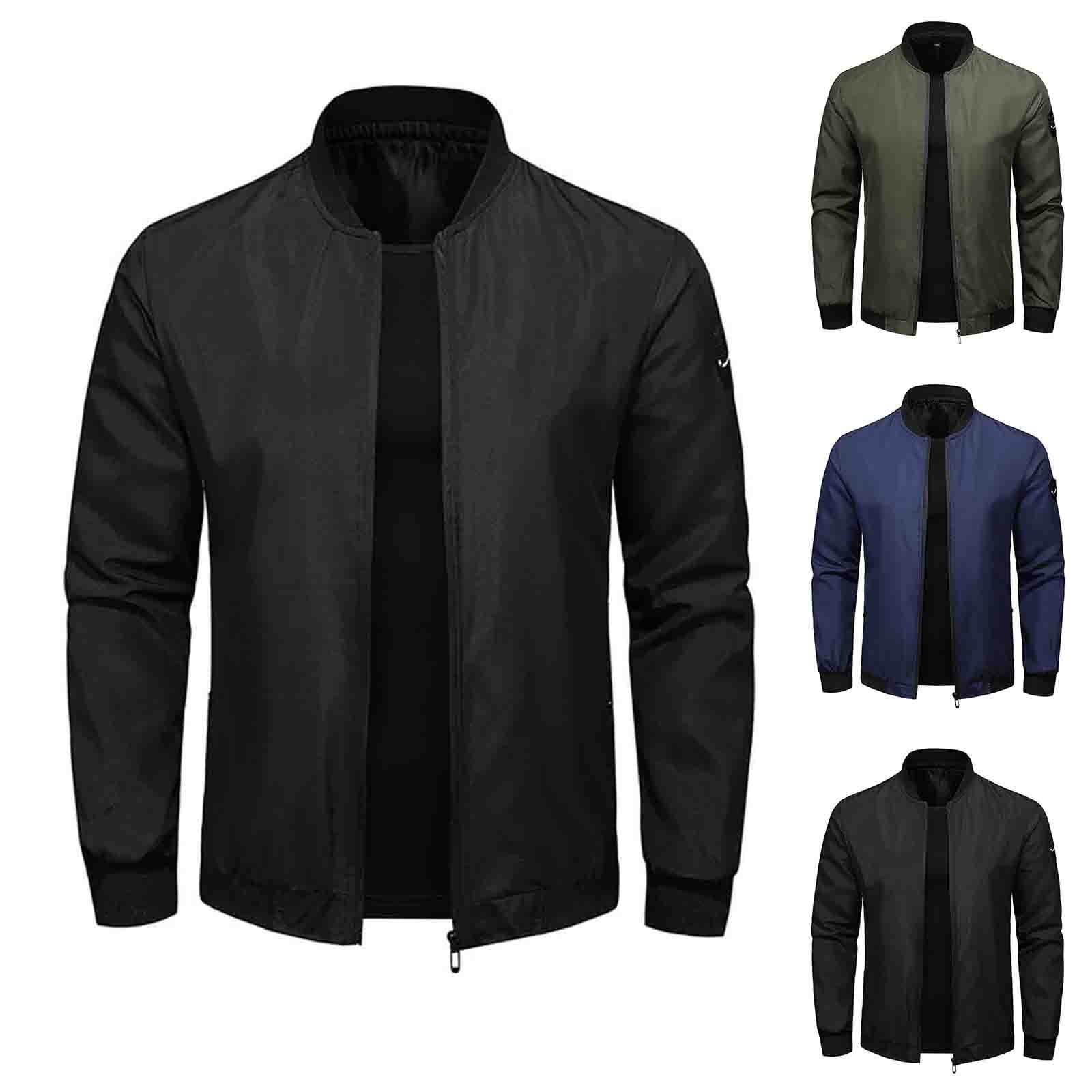 Jinhomg Big And Tall Bomber Jacket Men Long Sleeve Zip Up Stand Collar ...
