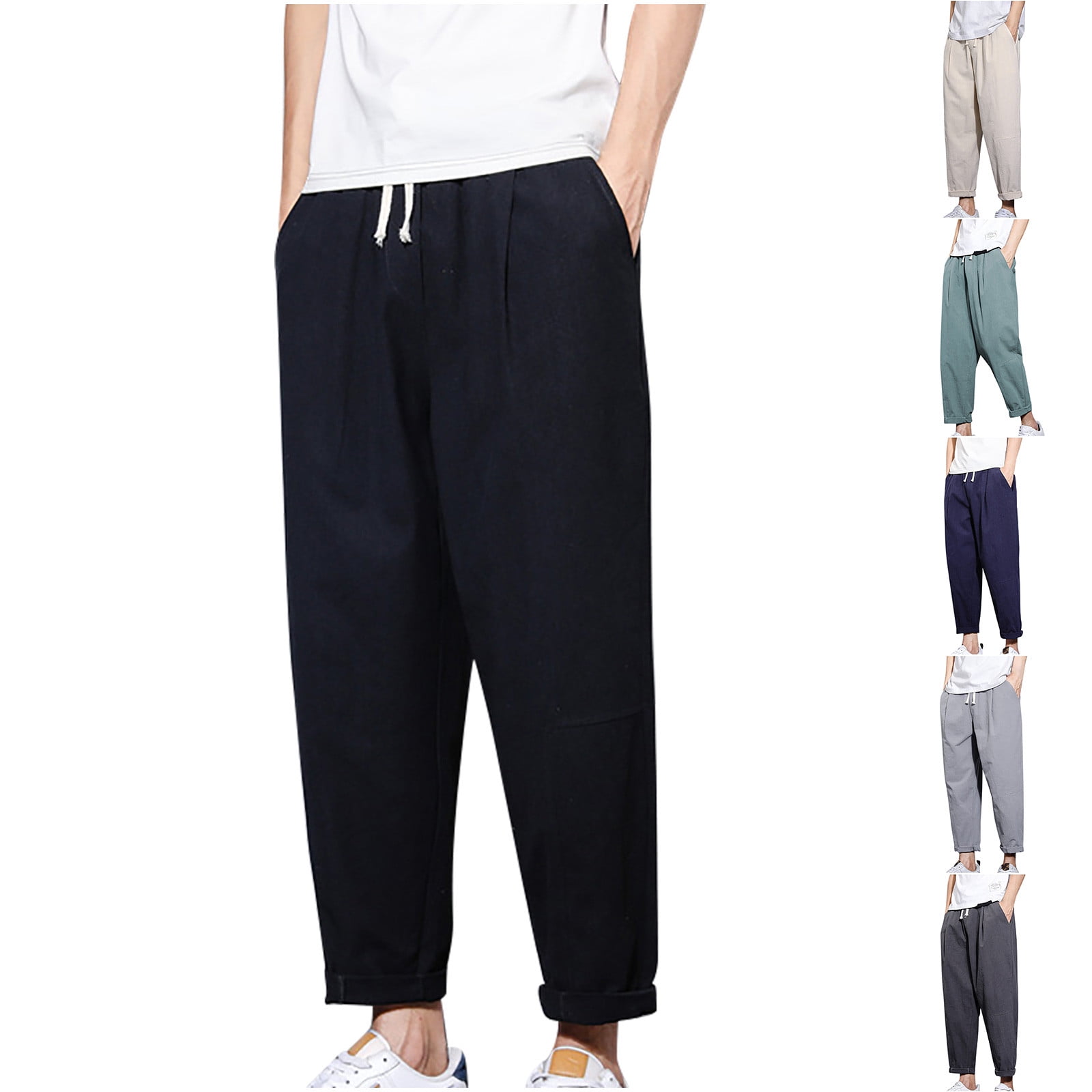 Jinhomg Big and Tall Summer Pants for Men Basic Solid Breathable Cotton ...
