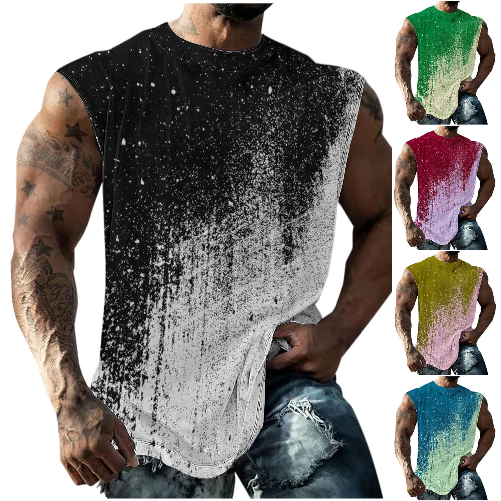 Jinhomg Big and Tall Tank Tops for Men Vintage Color Block Undershirts ...