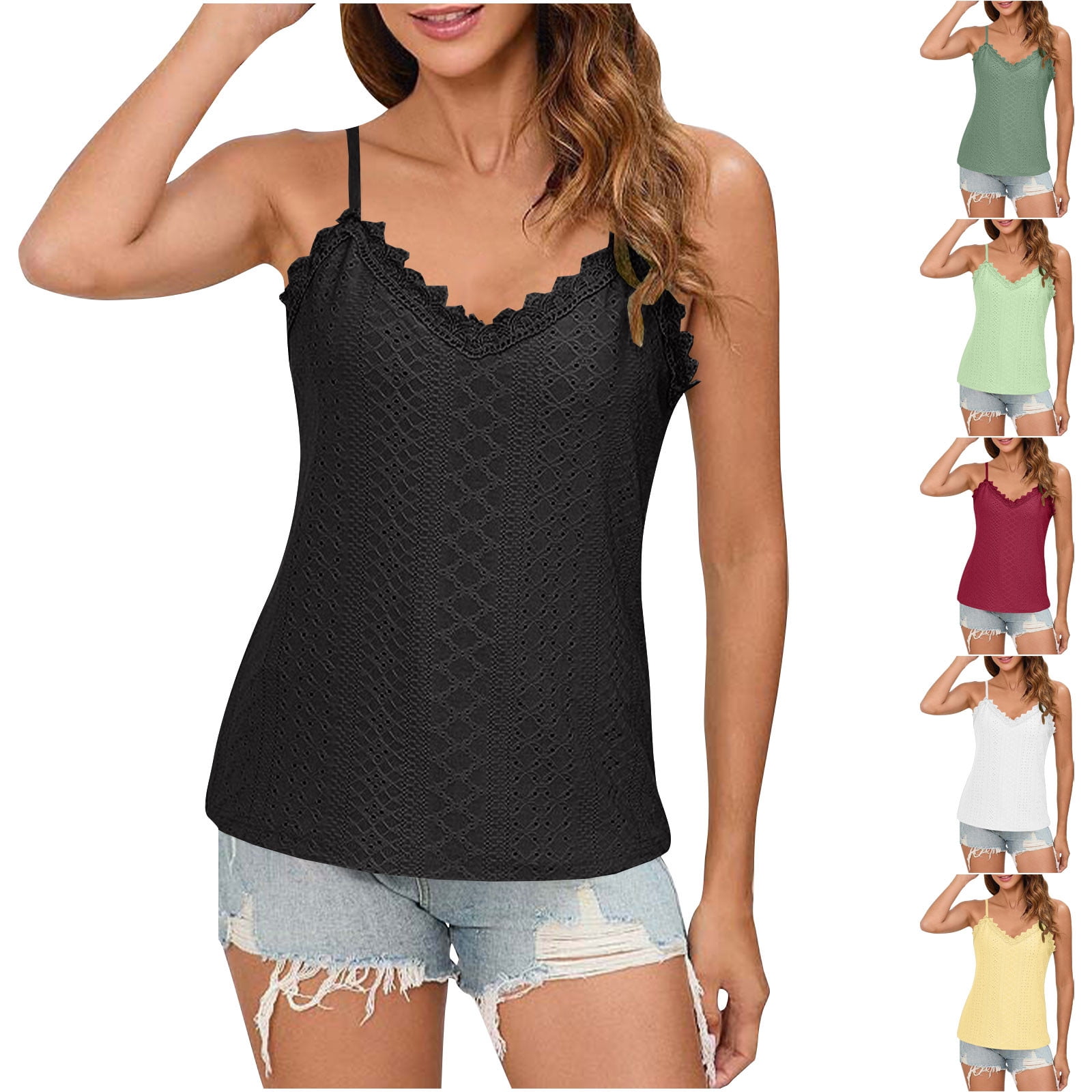 Jinhomg Camisole for Women Elegant Lace Trim Spaghetti Strap Tank Tops ...