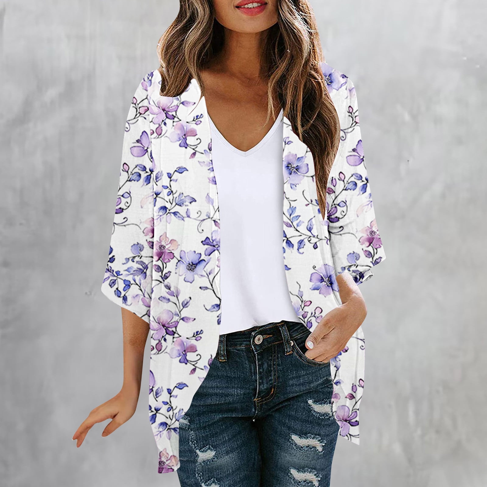 Jinhomg Cardigan for Women Flowy Comfy Open Front 3/4 Sleeve Cardigans ...