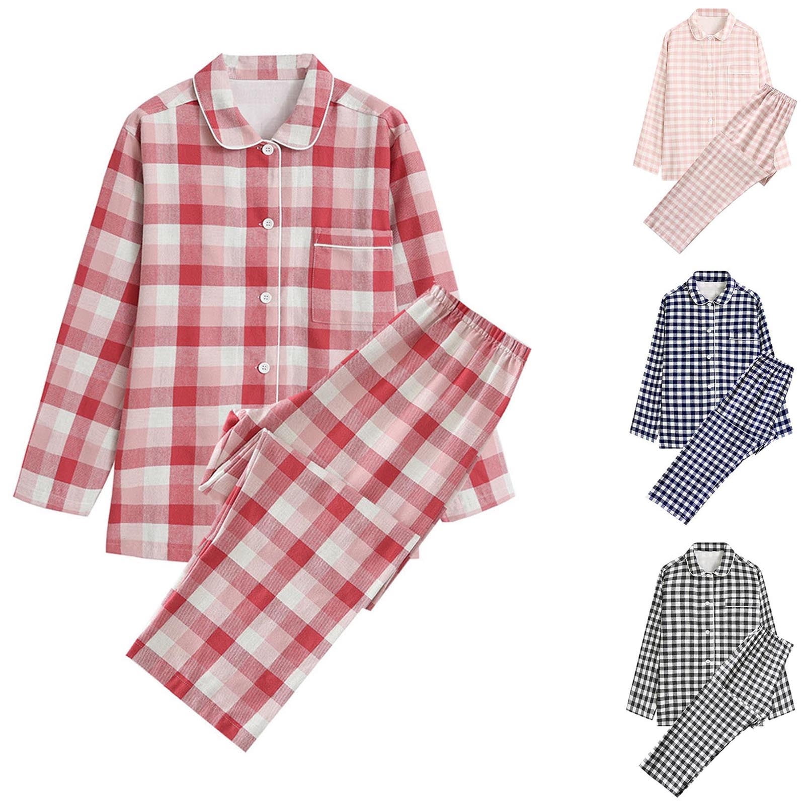 Jinhomg Casual Plaid Pajamas Set for Women 2 Piece Fall Winter Comfy ...