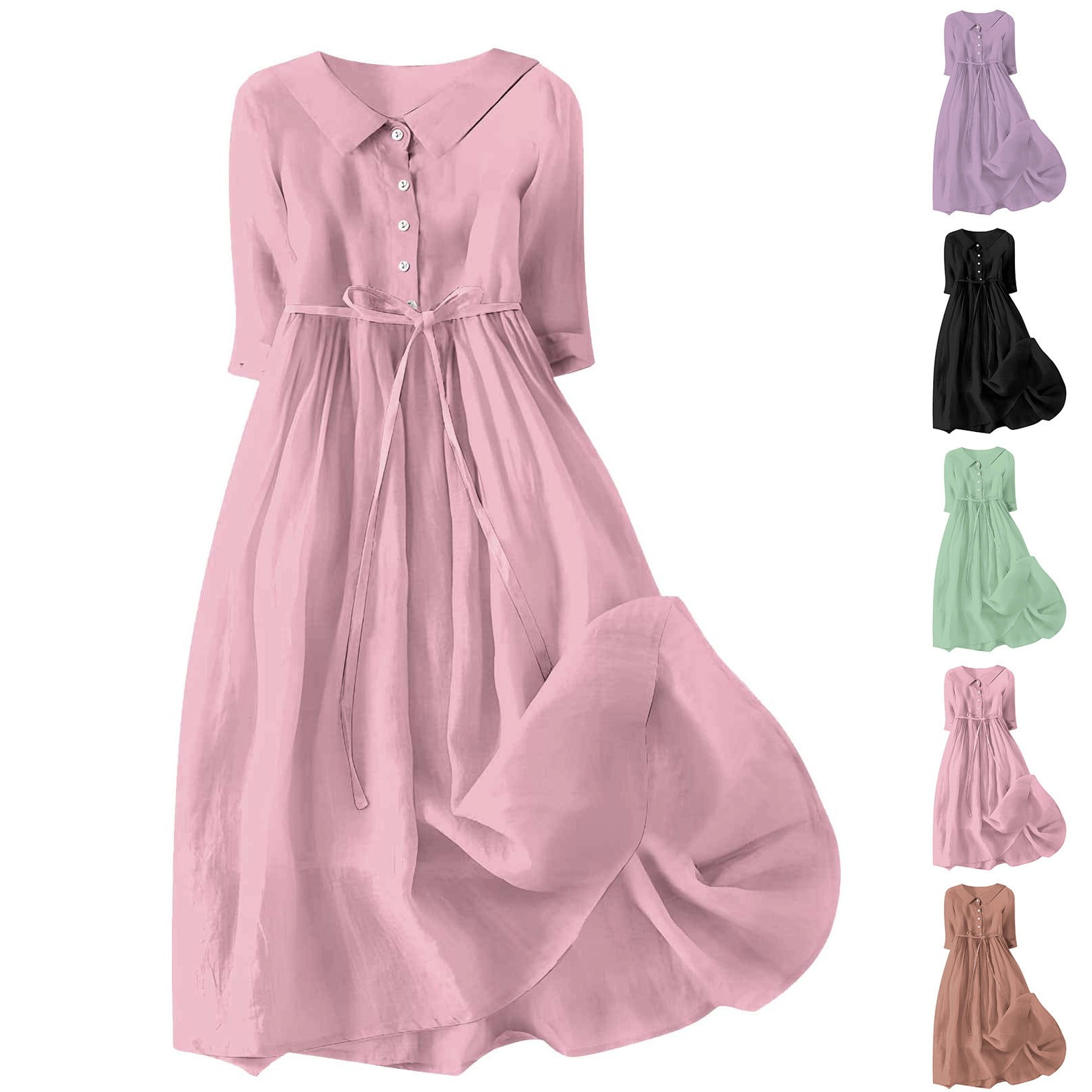 Jinhomg Casual Shirt Dresses for Women Lightweight Comfy Cotton Linen ...