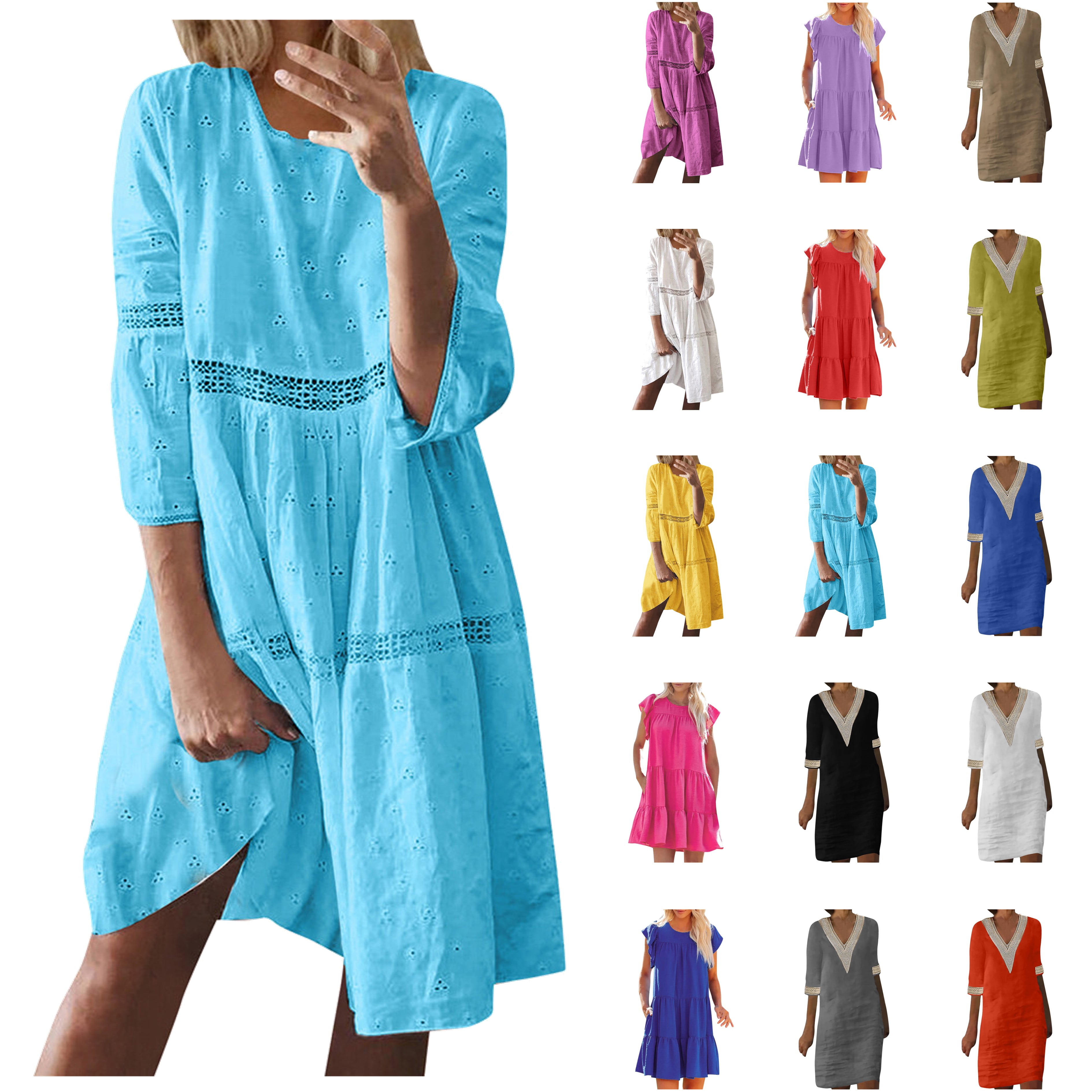 Jinhomg Cotton Linen Summer Dresses for Women, Plus Size Comfy Short ...