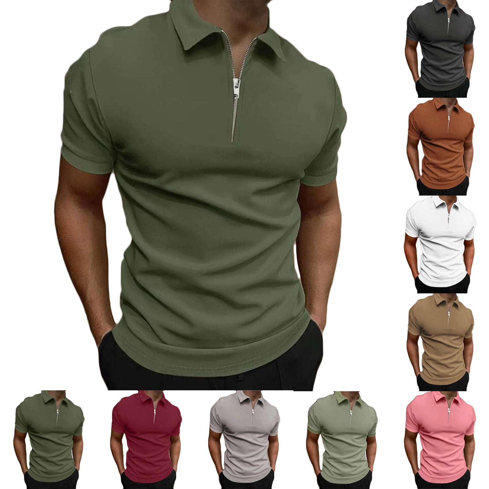 Jinhomg Cotton Polos Shirts for Men Dressy Casual Solid Quarter Zip ...