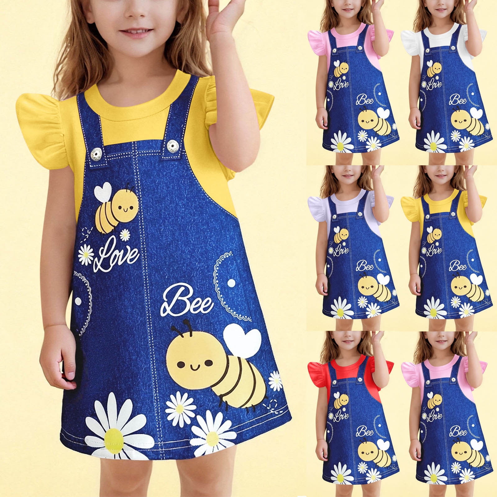 Jinhomg Cute Dresses for Little Girls Funny Bee Cartoon Bee Prints Midi ...
