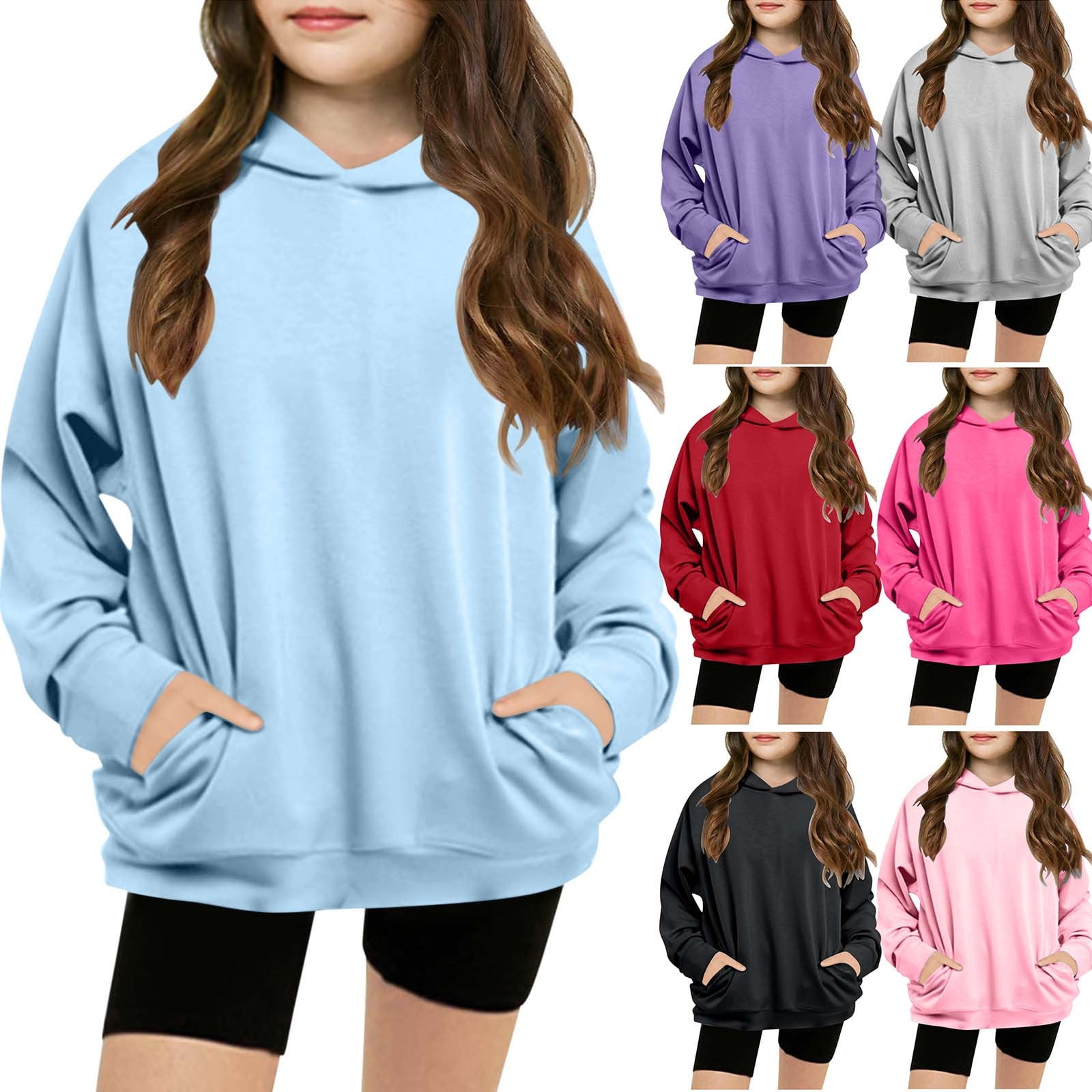 Jinhomg Cute Hooded Sweatshirt for Girls Casual Solid Color Pullover ...