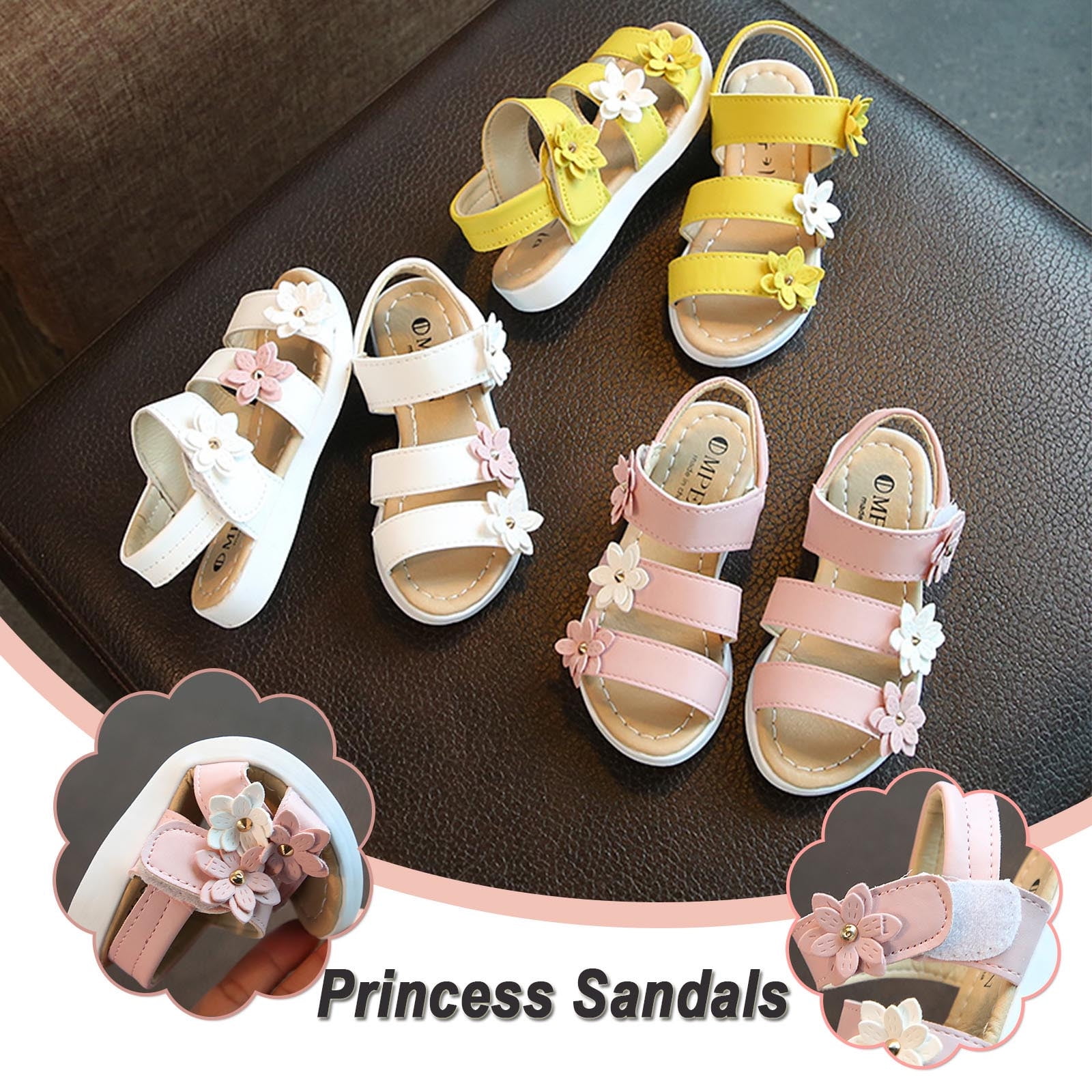 Jinhomg Cute Sandals for Toddler Girls Open Toe Floral Strap Princess Shoes Little Kids Summer ...
