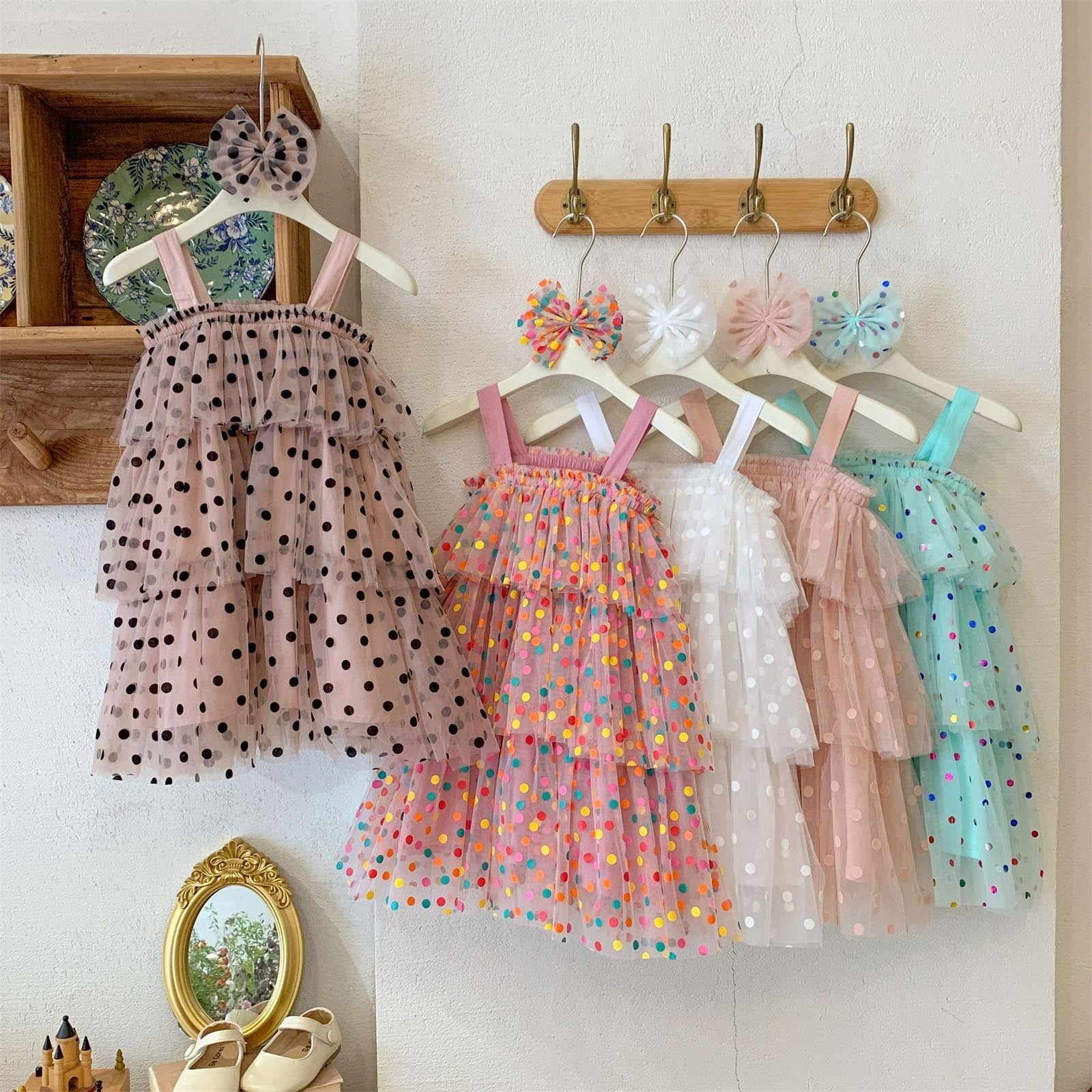 Jinhomg Cute Tulle Dress for Girl 2025 Fashion Polka Dot Layered Dress Casual Comfy Spaghetti ...