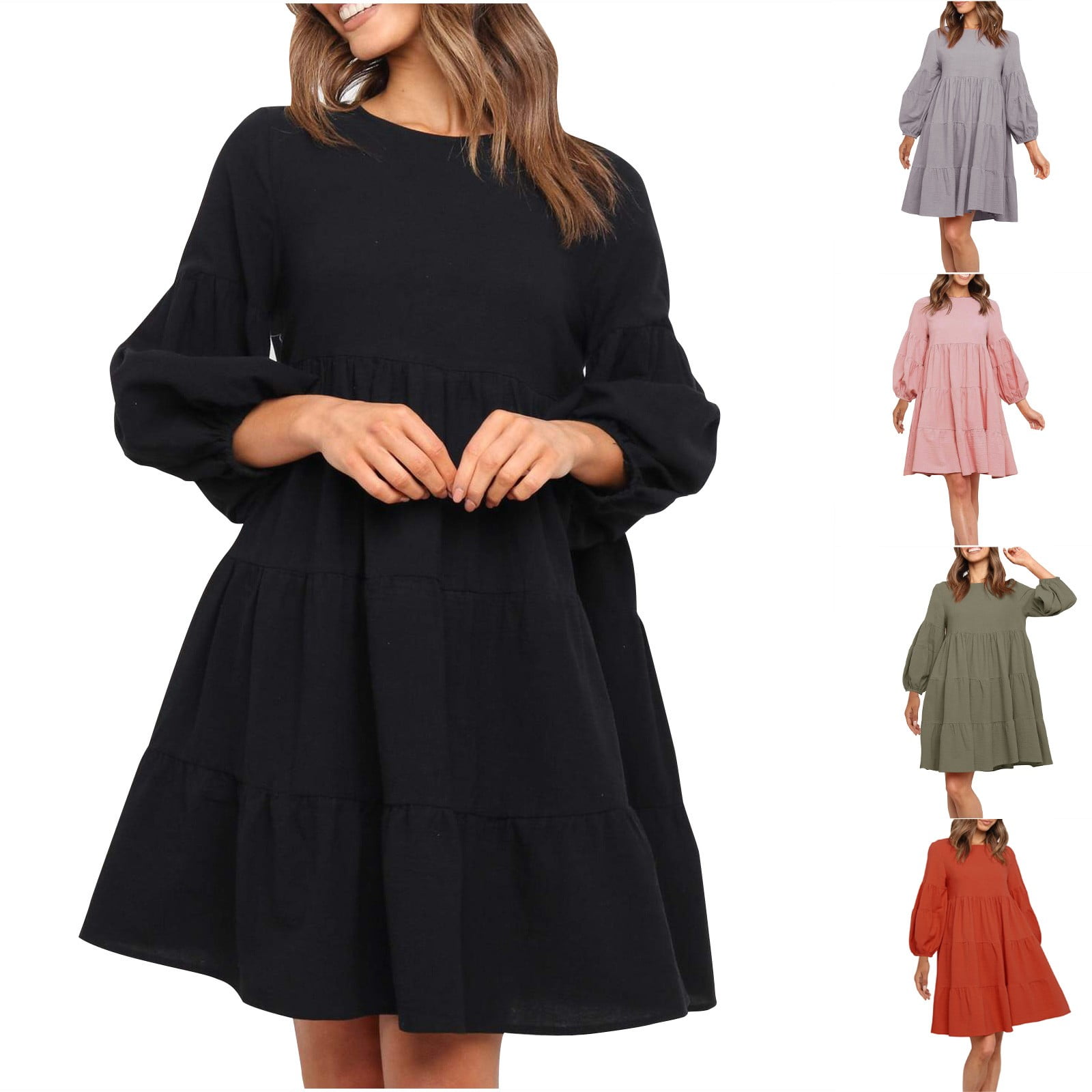 Jinhomg Fashion Dresses for Women Casual Loose Cotton Midi Babydoll Dress Lightweight Comfy Long ...