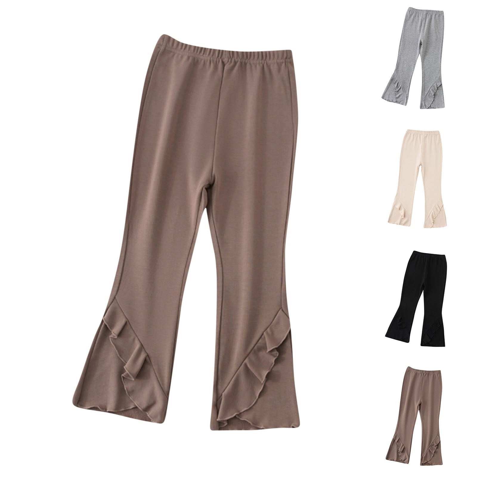 Jinhomg Fashion Flare Pants for Girl Dressy Casual Ruffle Hem Wide Leg ...