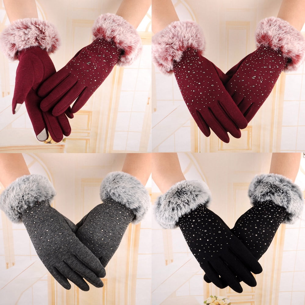 Jinhomg Fashion Gloves for Women 2024 Sparkle Rhinestone Full Finger ...