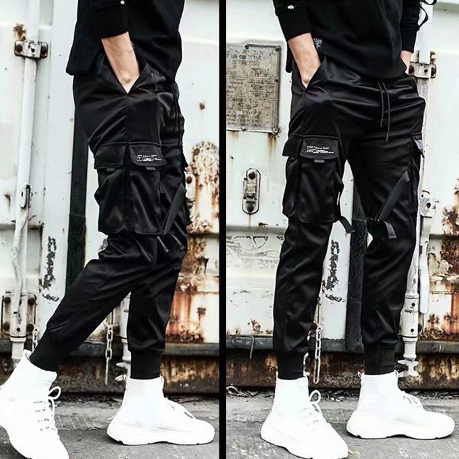 Jinhomg Fashion Street Pants for Men Casual Solid Drawstring Waist ...