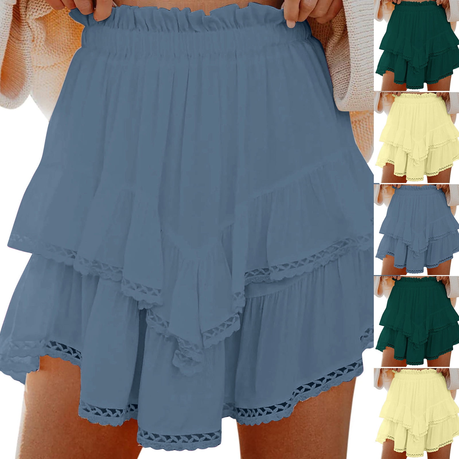 Jinhomg Flowy Skirts for Women Cute Ruffle Layered Mini Skirts Casual ...