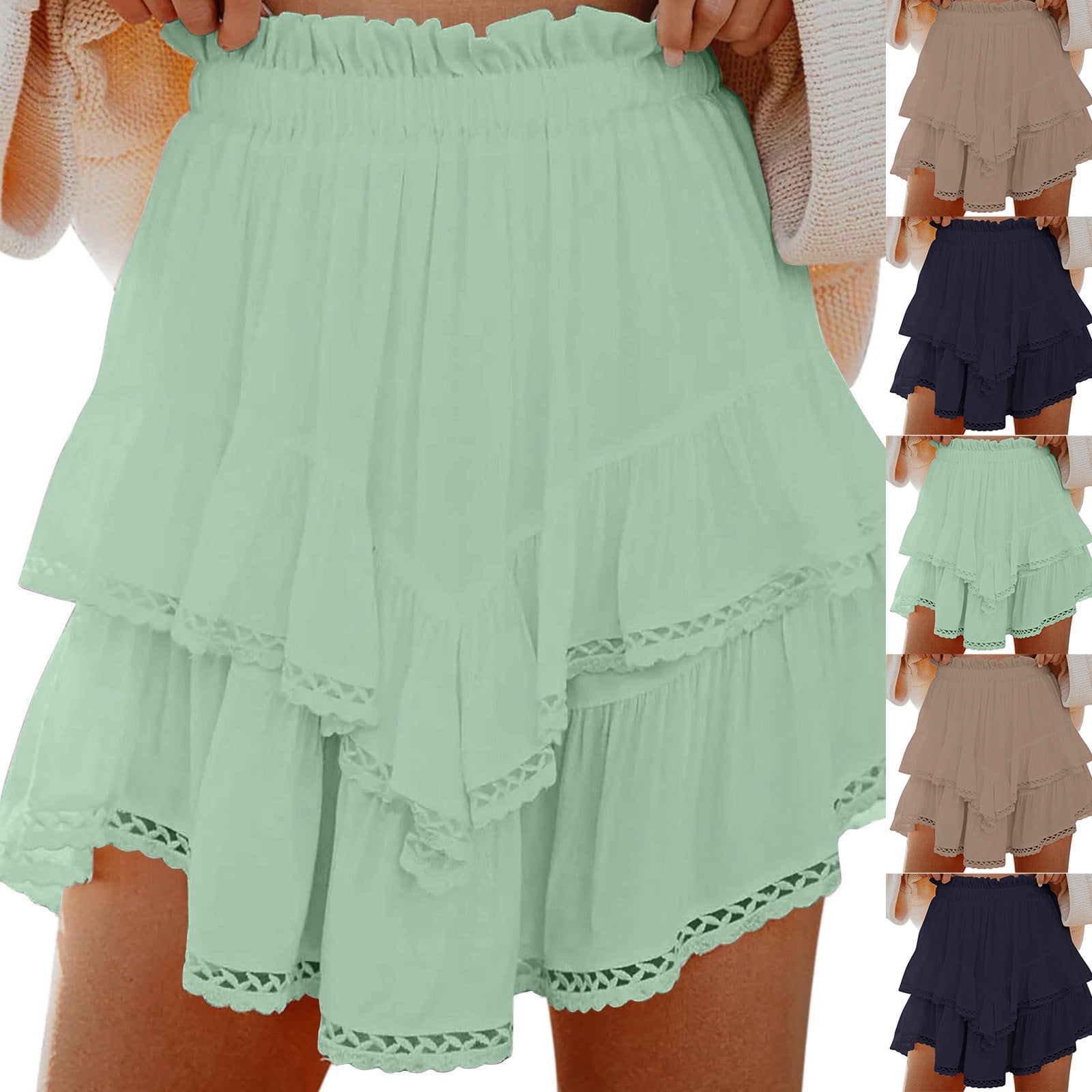 Jinhomg Flowy Skirts for Women Cute Ruffle Layered Mini Skirts Casual ...