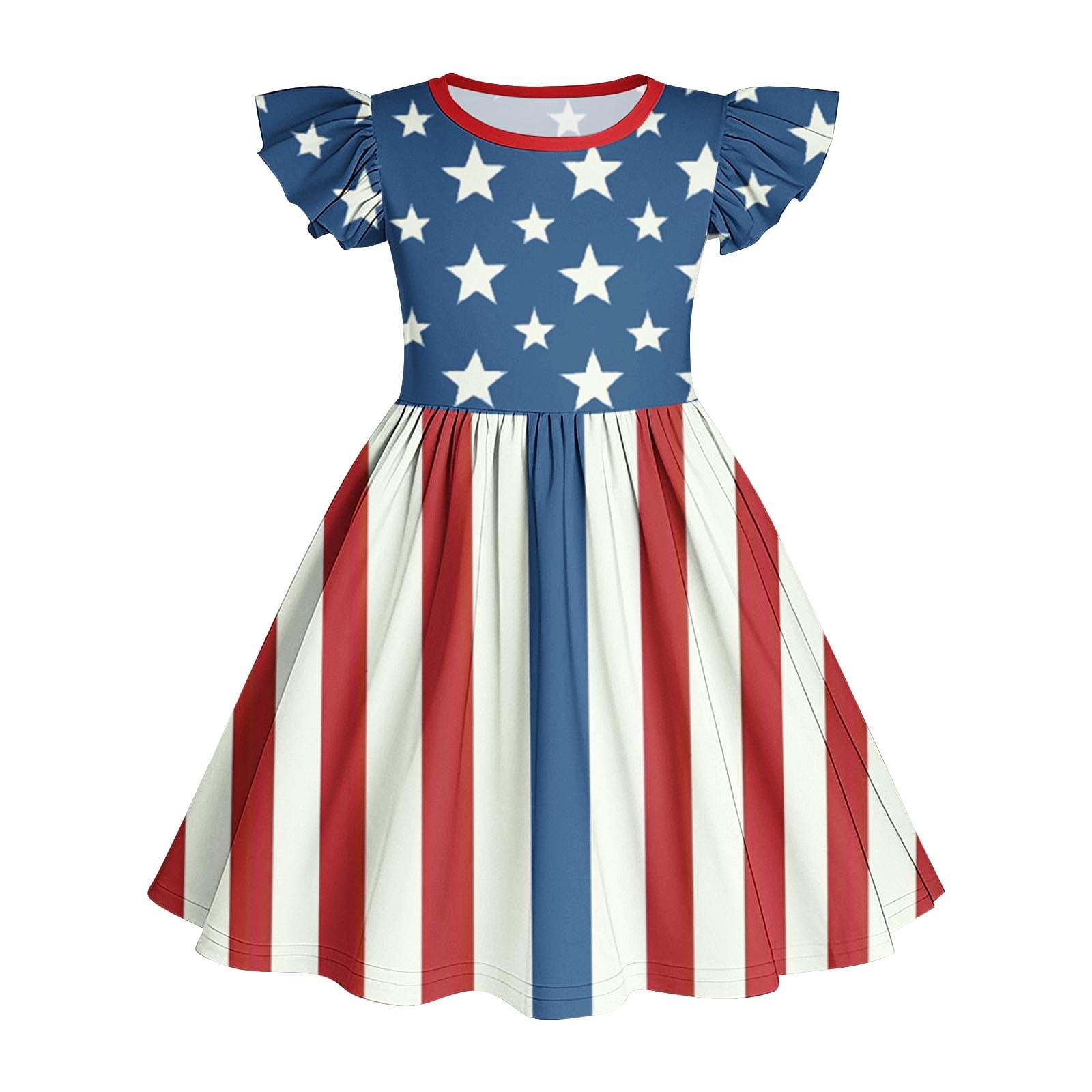 Jinhomg Girls American Flag Dresses Cute Ruffle Sleeve A Line Midi ...