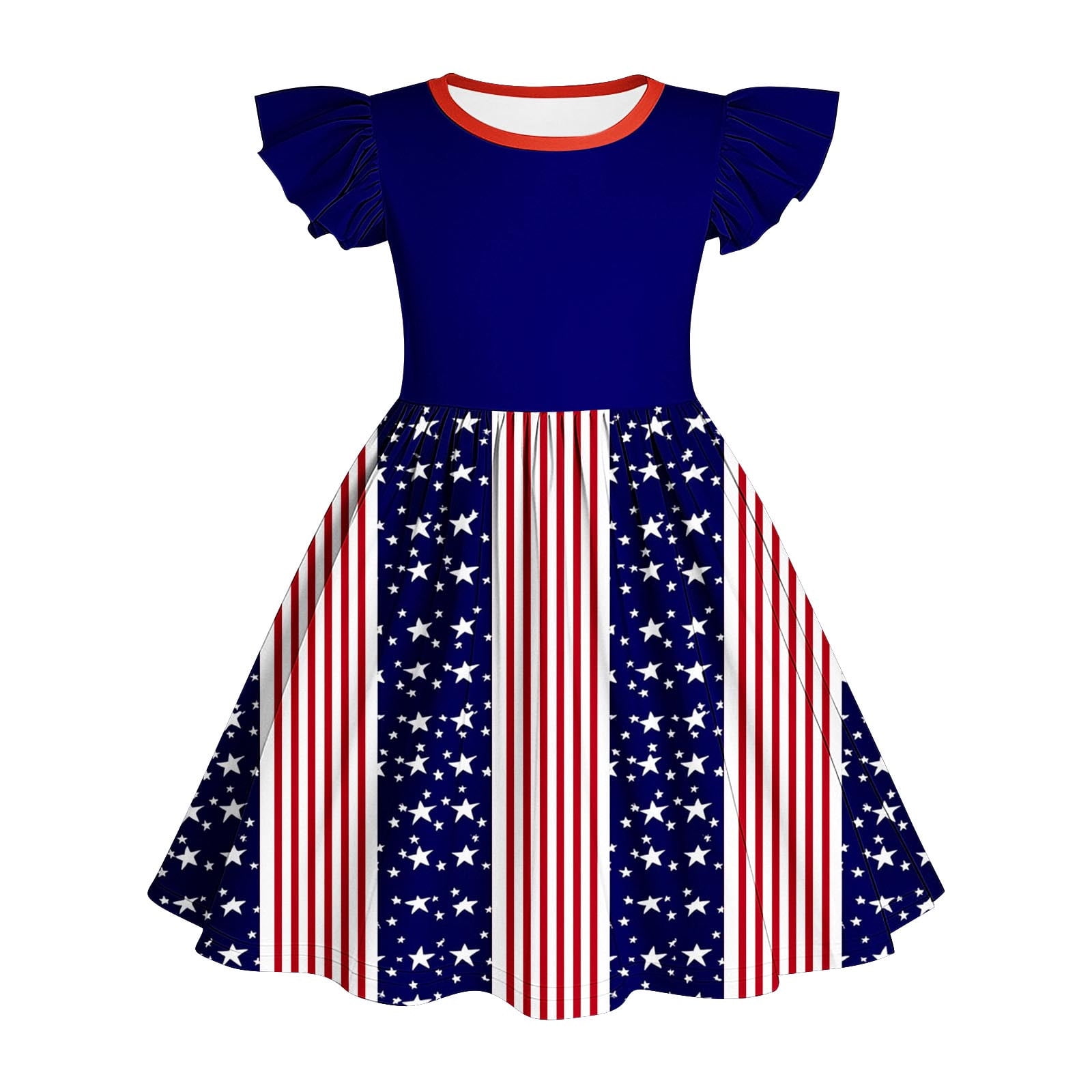 Jinhomg Girls American Flag Dresses Cute Ruffle Sleeve A Line Midi ...