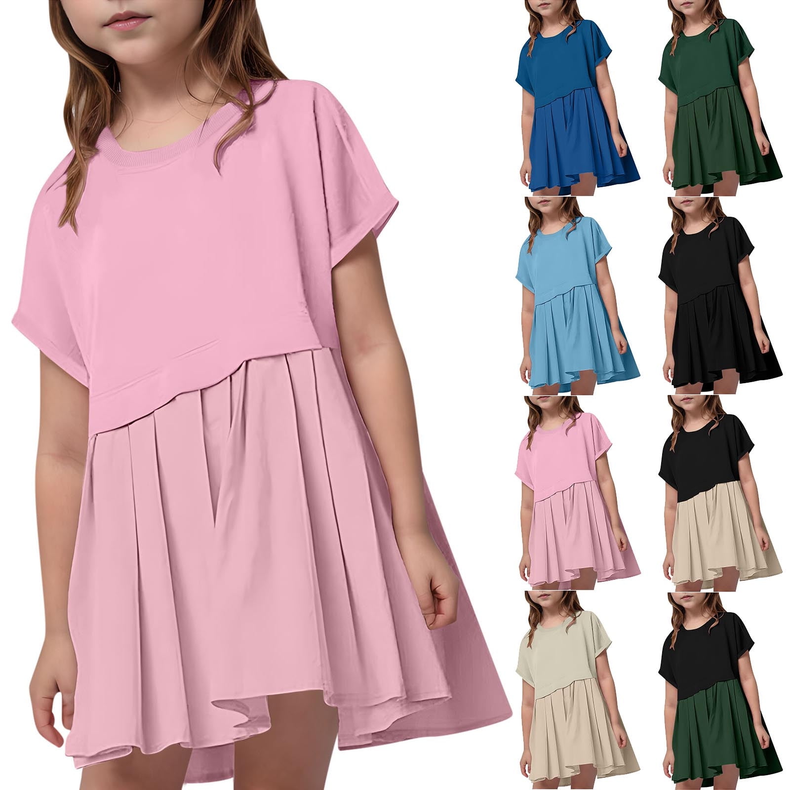 Jinhomg Girls Cue Summer Dresses Fashion Patchwork Pleated Dress Casual ...