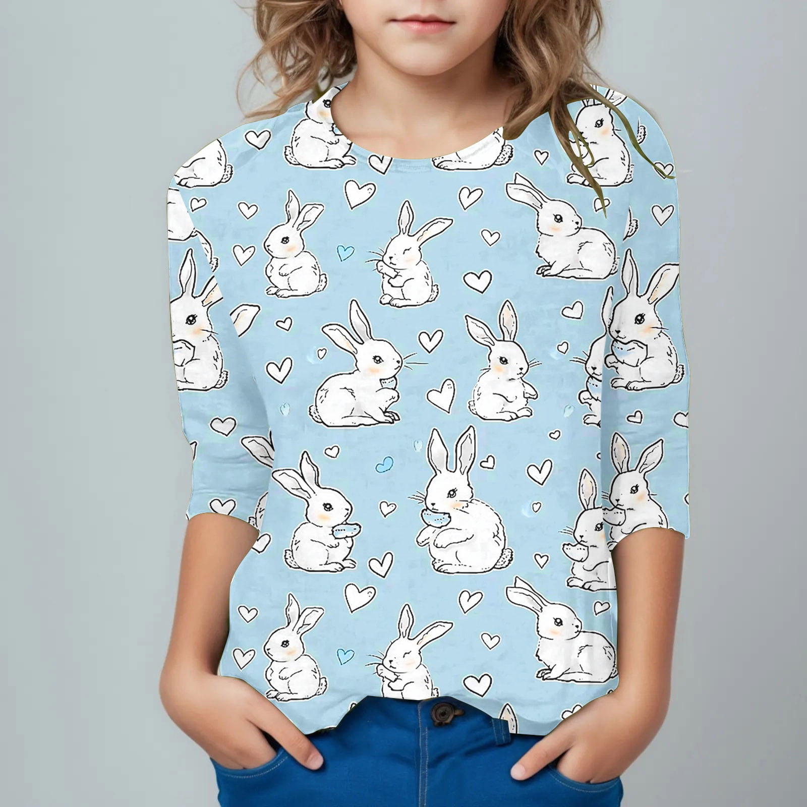 Jinhomg Girls Fancy Easter Shirts 2025 Novelty Bunny Rabbit Graphic ...