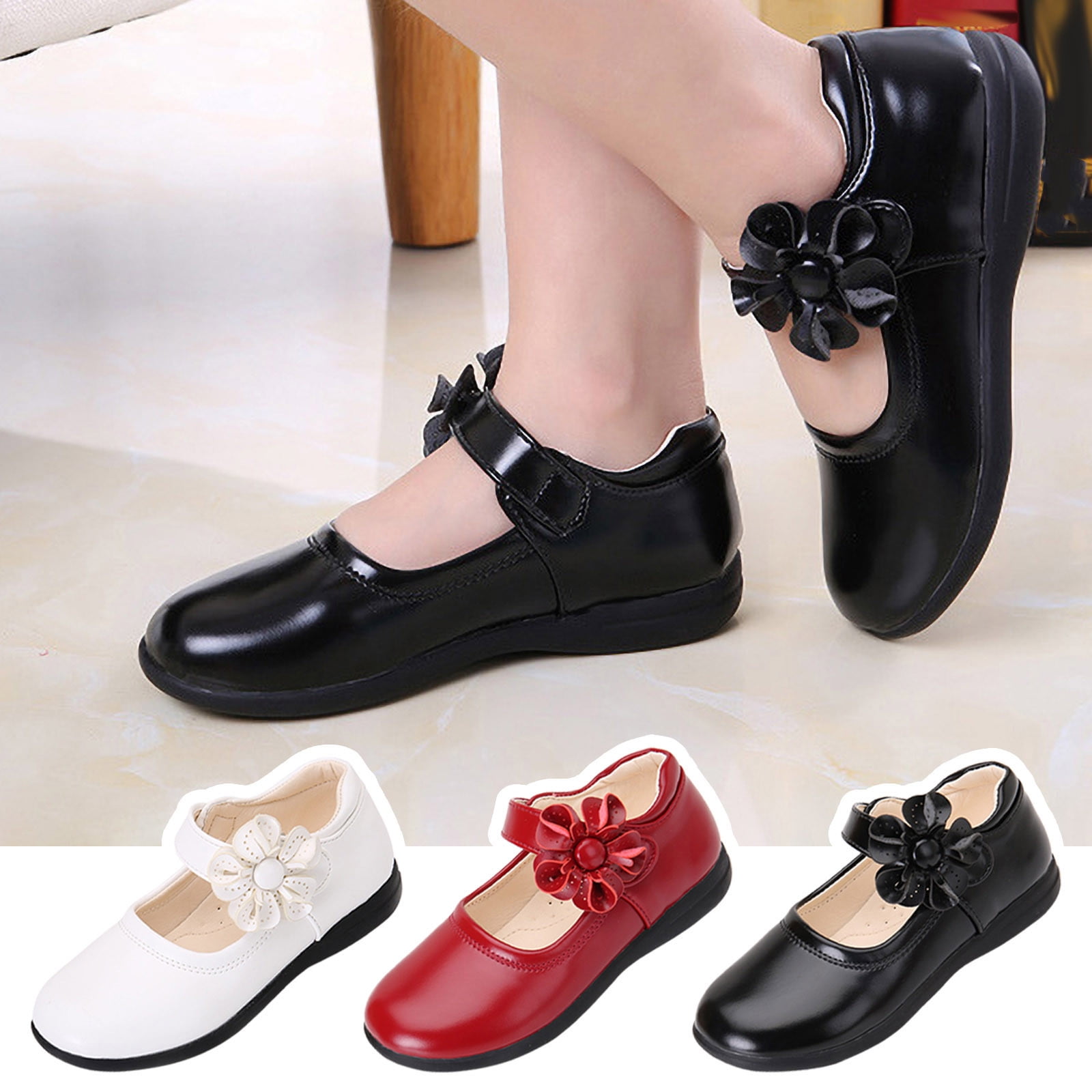 Jinhomg Girls Mary Janes Shoes Kids Cute Floral Strap Flats Pu Leather ...