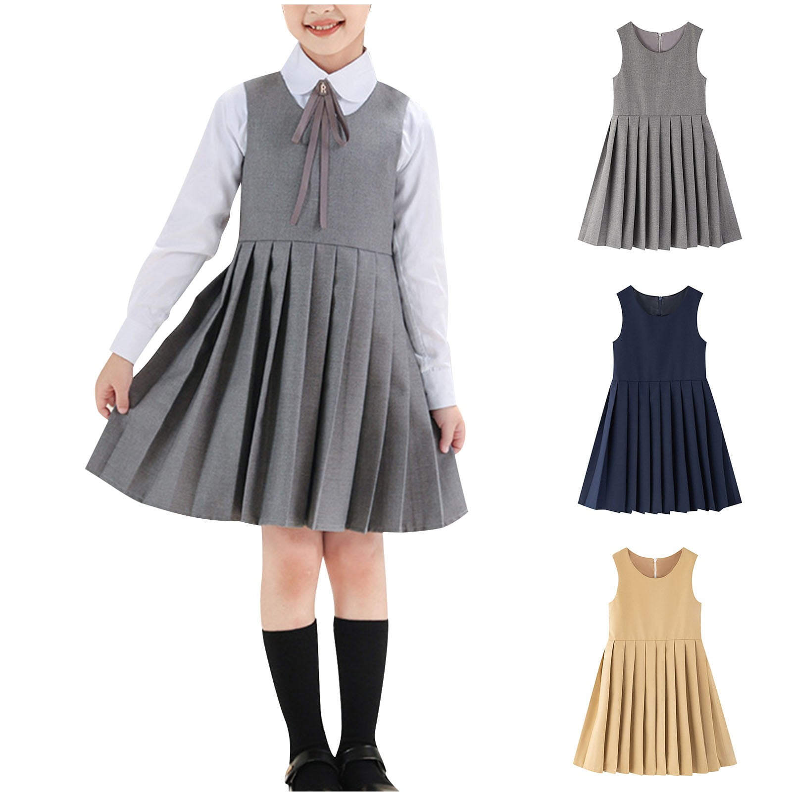 Jinhomg Girls School Uniform Casual A- Line Pleated Dresses Lightweight ...