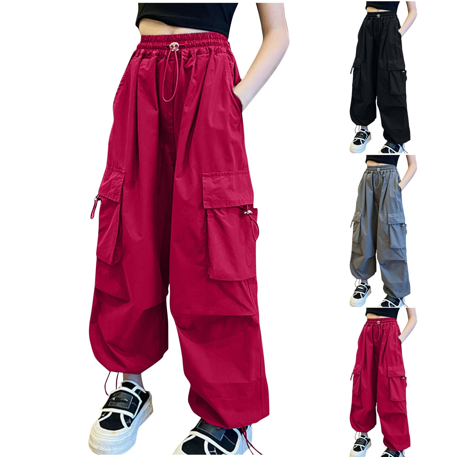 Jinhomg Girls Y2K Cargo Pant Casual Baggy Elastic Waist Hip Hop ...