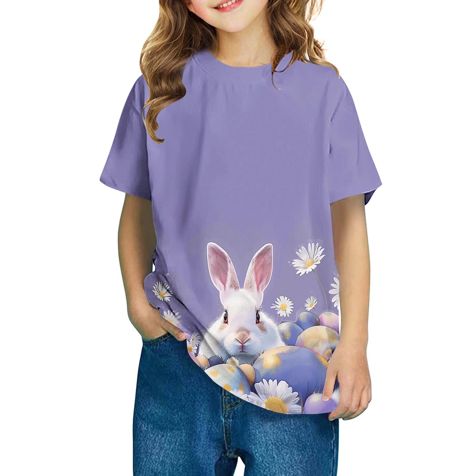 Jinhomg Happy Easter Shirt for Girls 2025 Cute Bunny Graphic Holiday ...
