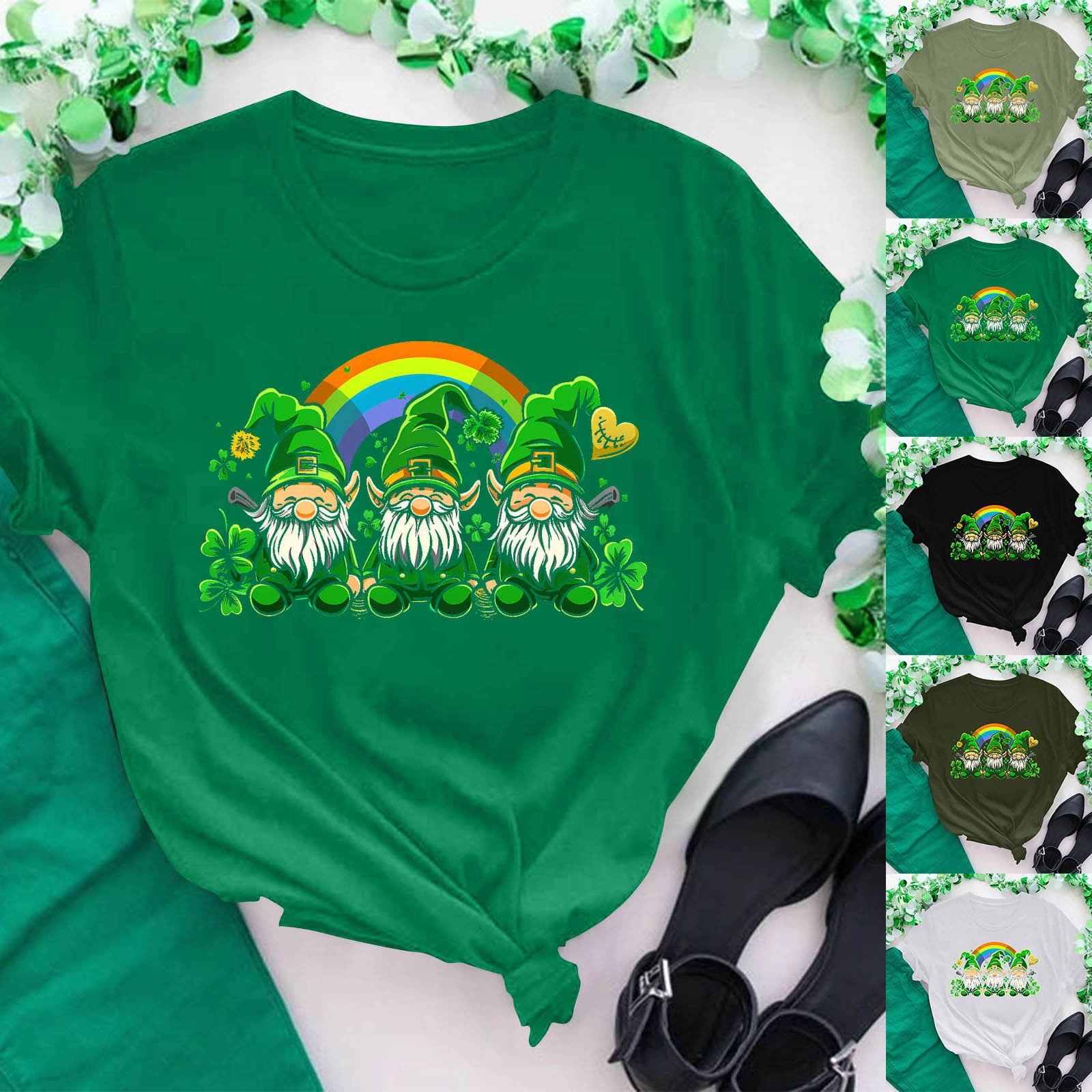 Jinhomg Holiday Tops for Women 2025 St. Patrick's Day T-shirts Funny Gnome Graphic Tees Cute ...