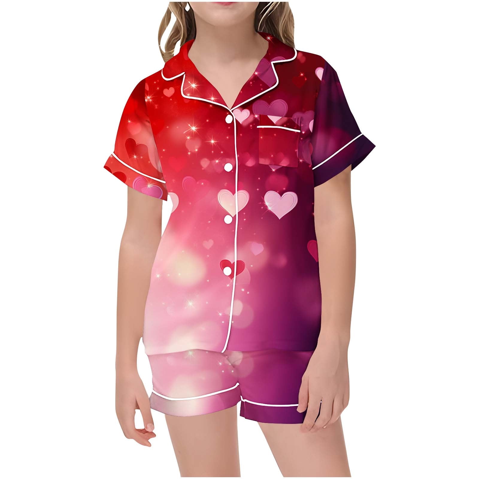 Jinhomg Kids Cute Pajamas 2 Piece Soft Cozy Satin Silk Sleepwear Casual ...