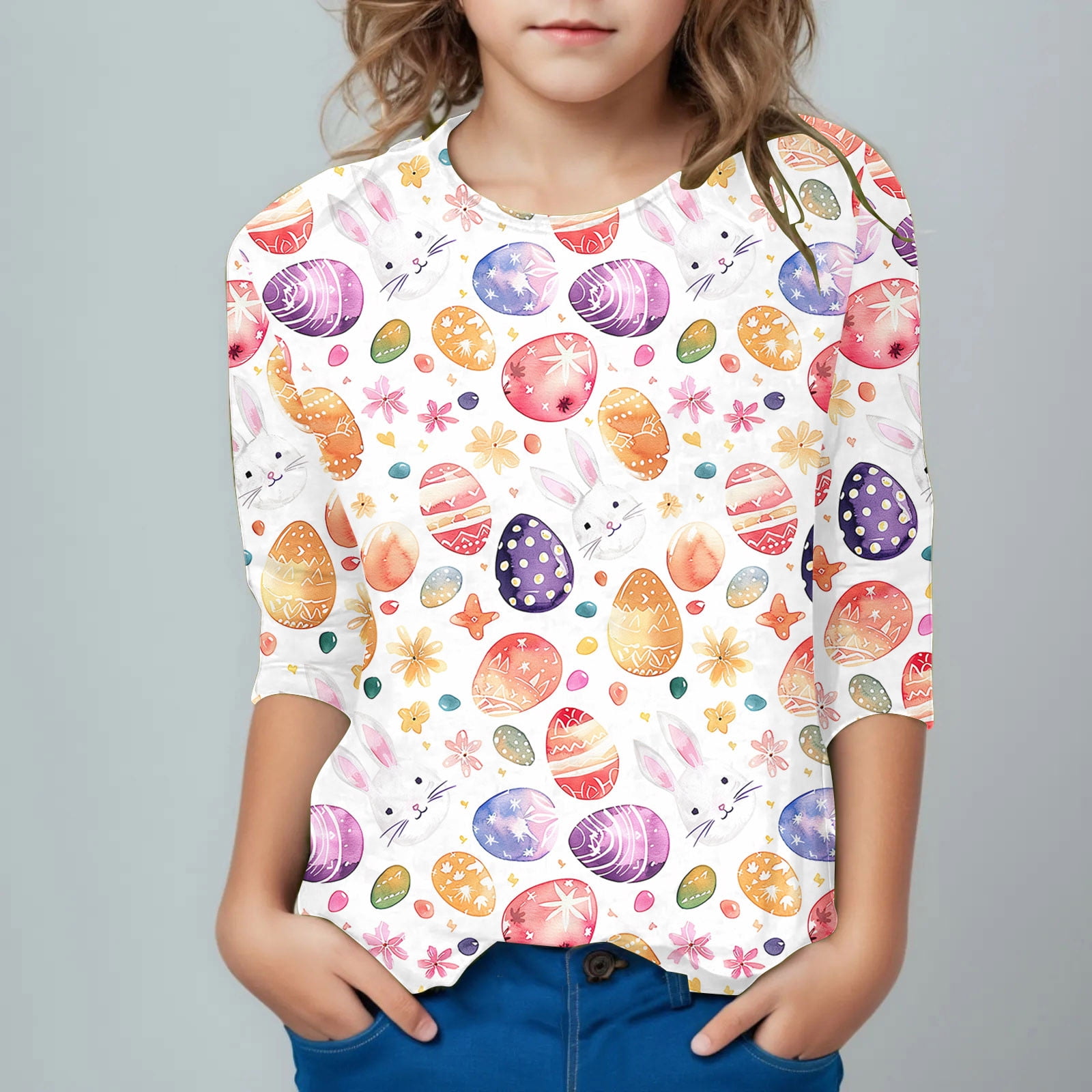 Jinhomg Kids Easter Shirts 2025 Fancy Colored Eggs Graphic Tunic Tops ...