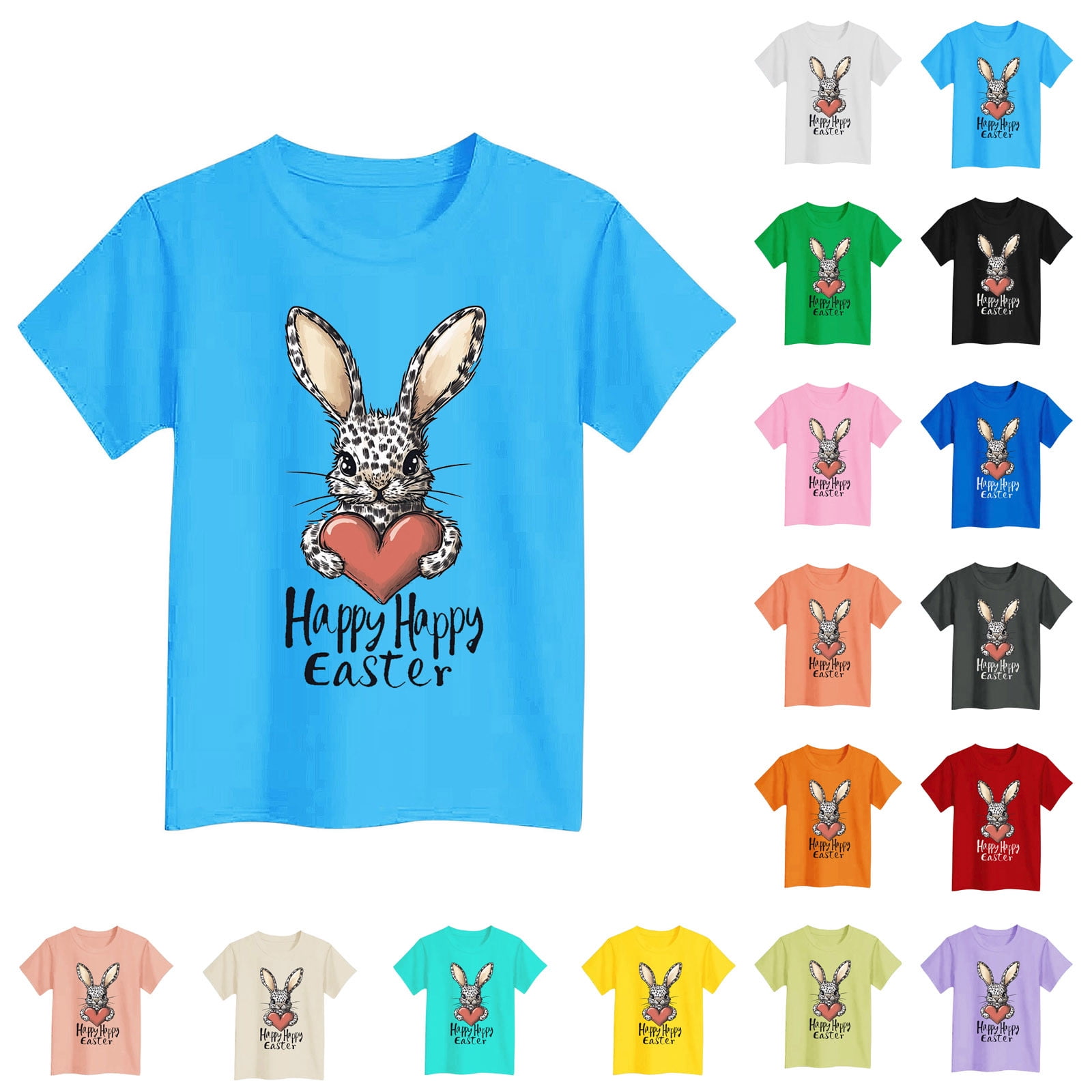 Jinhomg Kids Easter T-Shirts 2025 Cute Bunny Graphic Holiday Tees Boys ...
