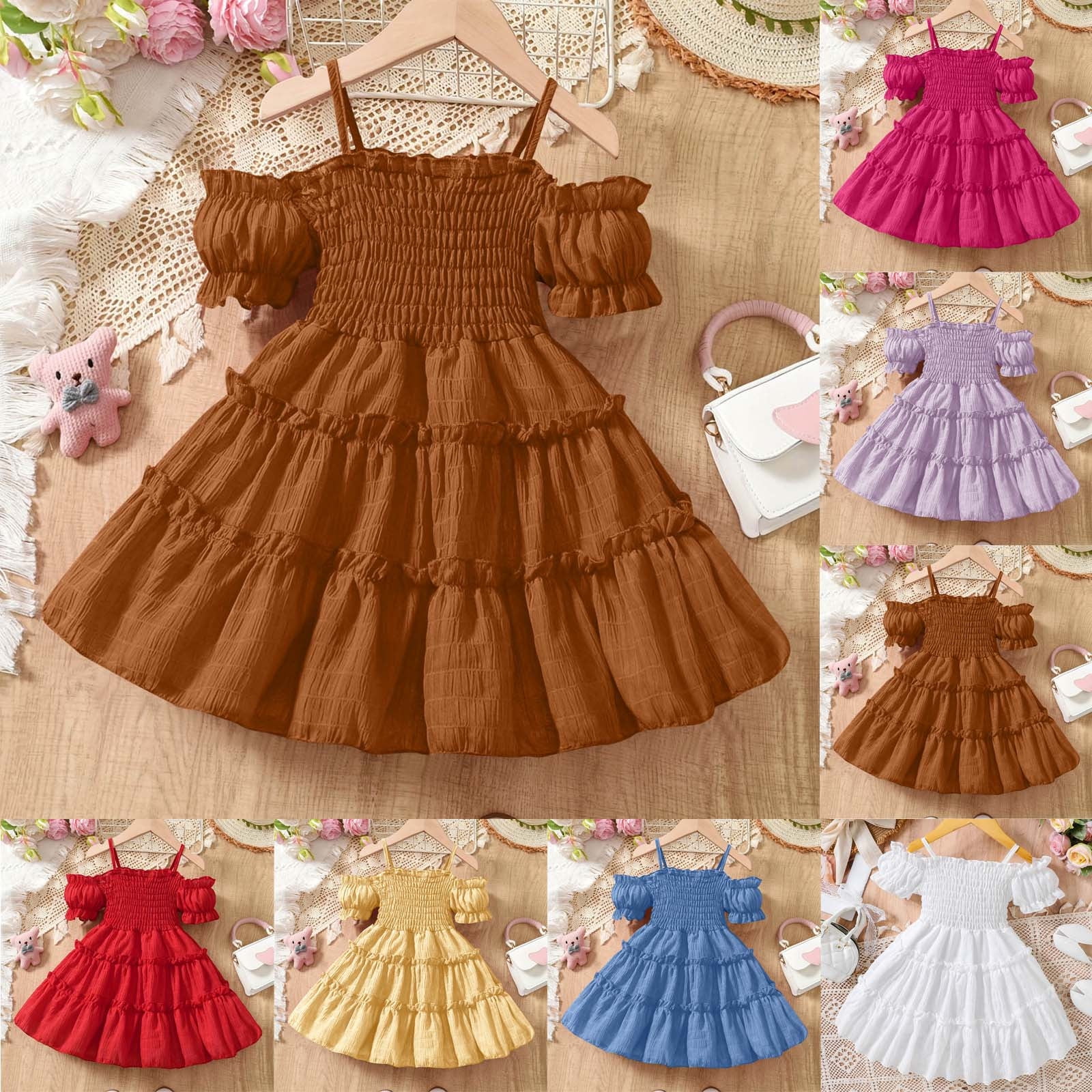 Jinhomg Kids Girls Cute Dress 2025 Trendy Tiered Smocked Dress Casual ...