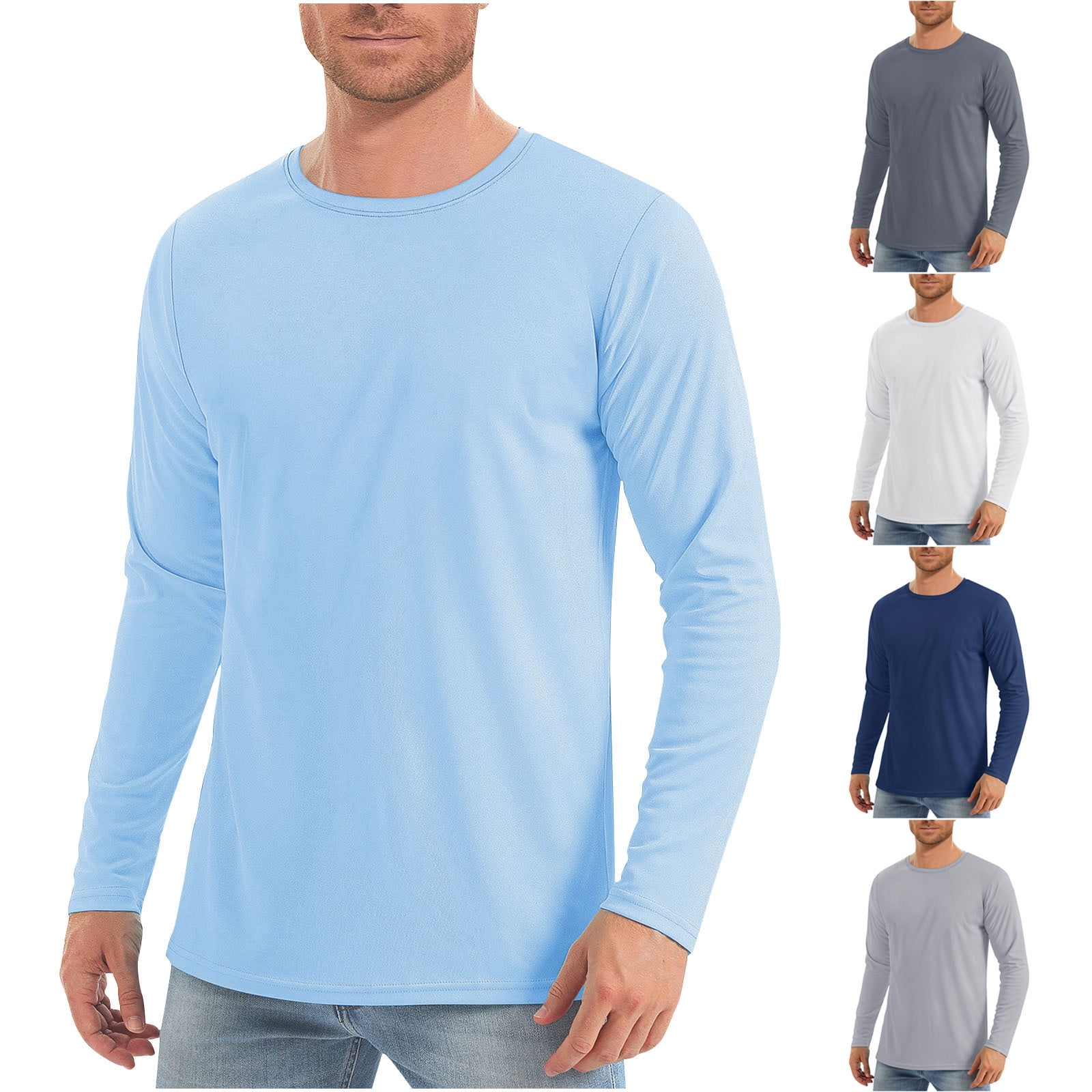 Jinhomg Lightweight T Shirts for Men Long Sleeve Solid Color Tops ...