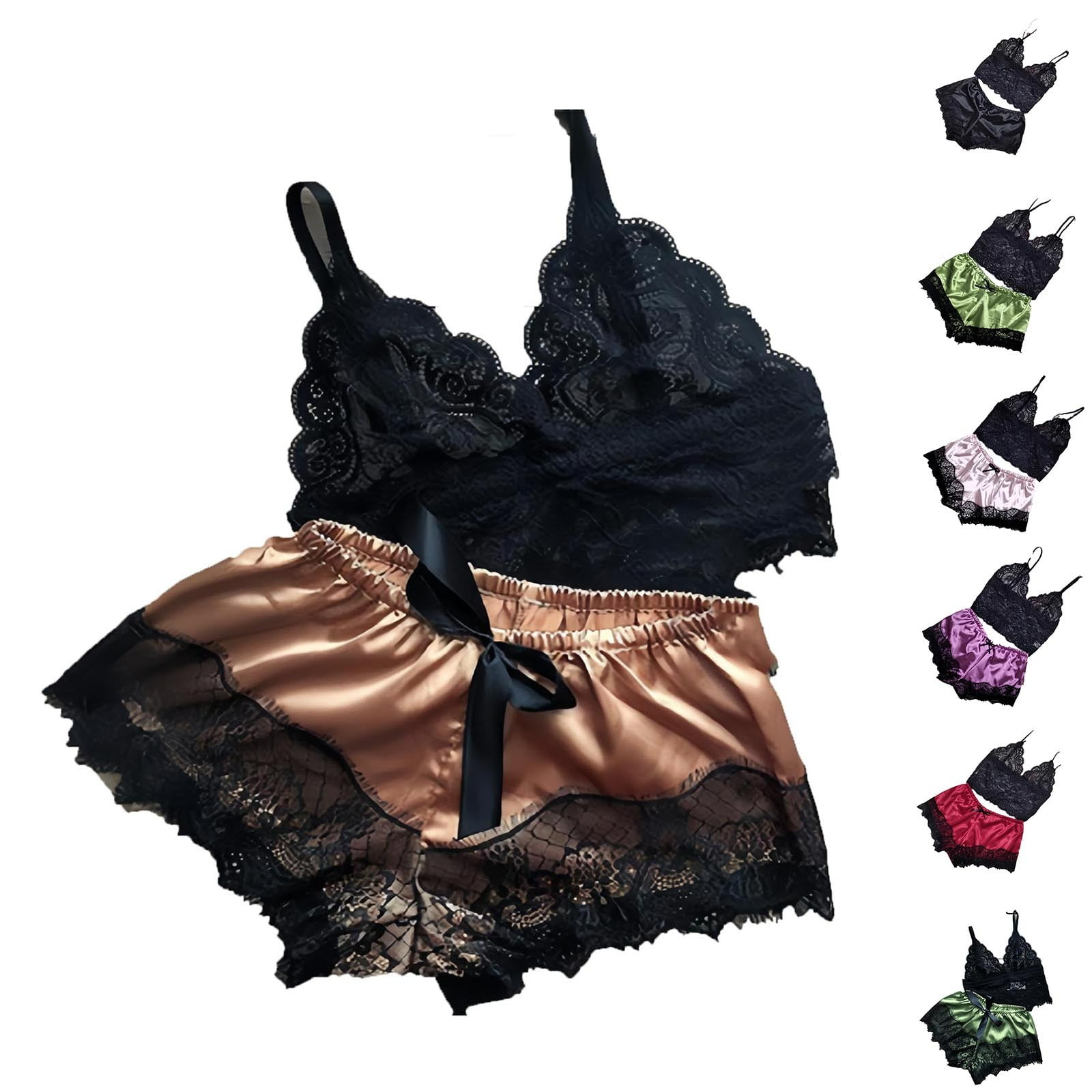 Jinhomg Lingerie Pajamas for Women 2 Piece Elegant Floral Lace Sheer ...