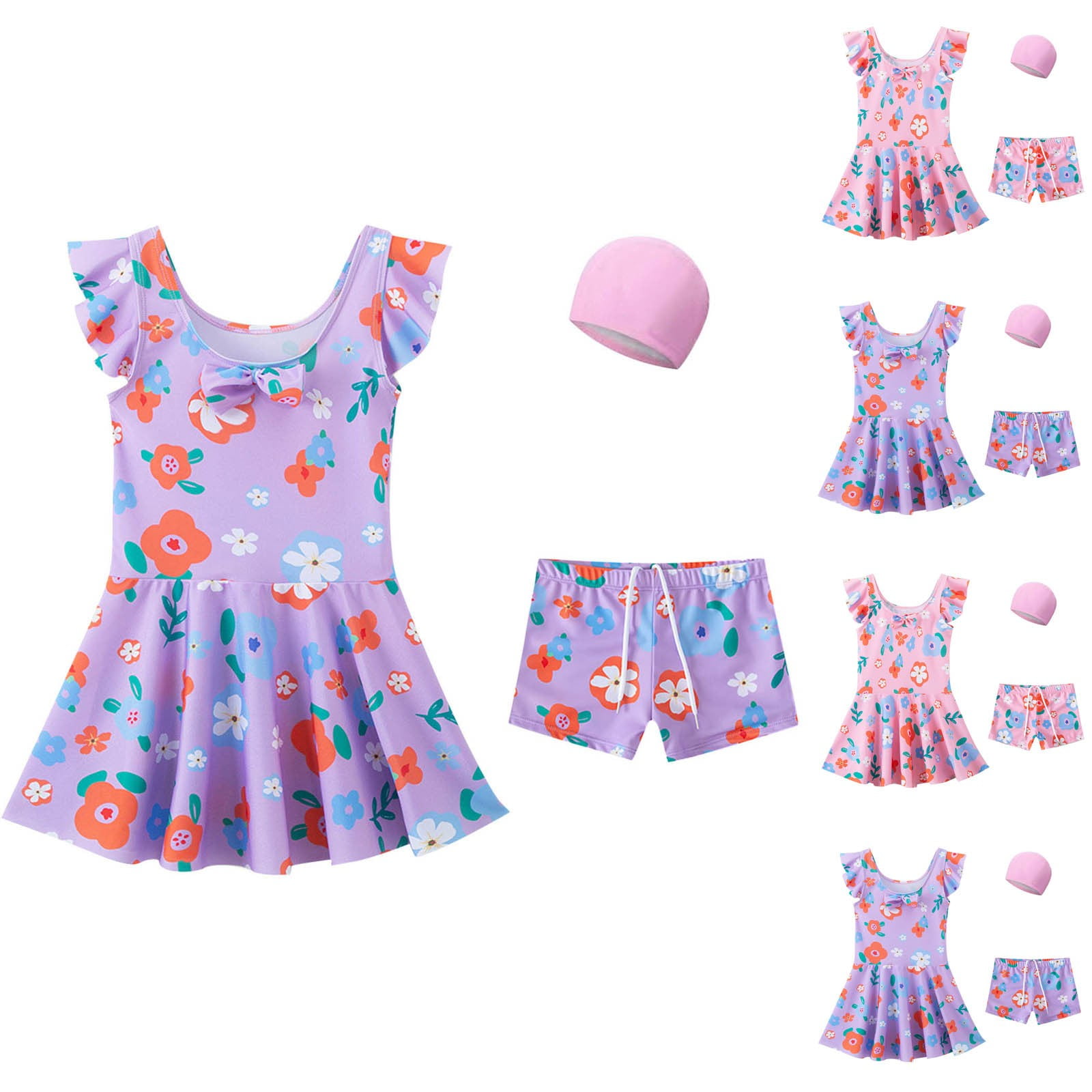 Jinhomg Little Girls Cute Swimsuits 3 Piece Elegant Floral Print ...