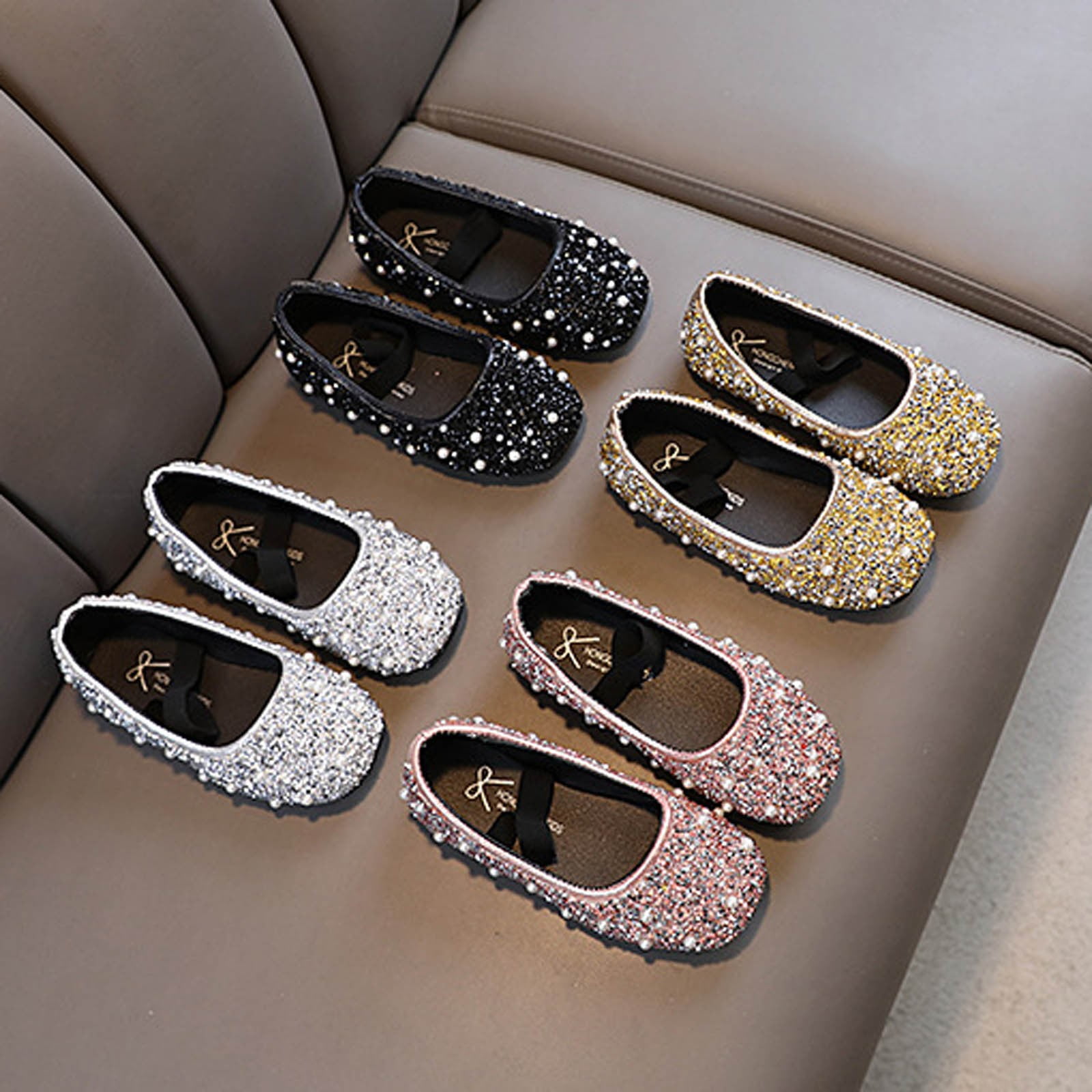 Jinhomg Little Girls Dress Shoes Glitter Sparkly Rhinestone Wedding ...