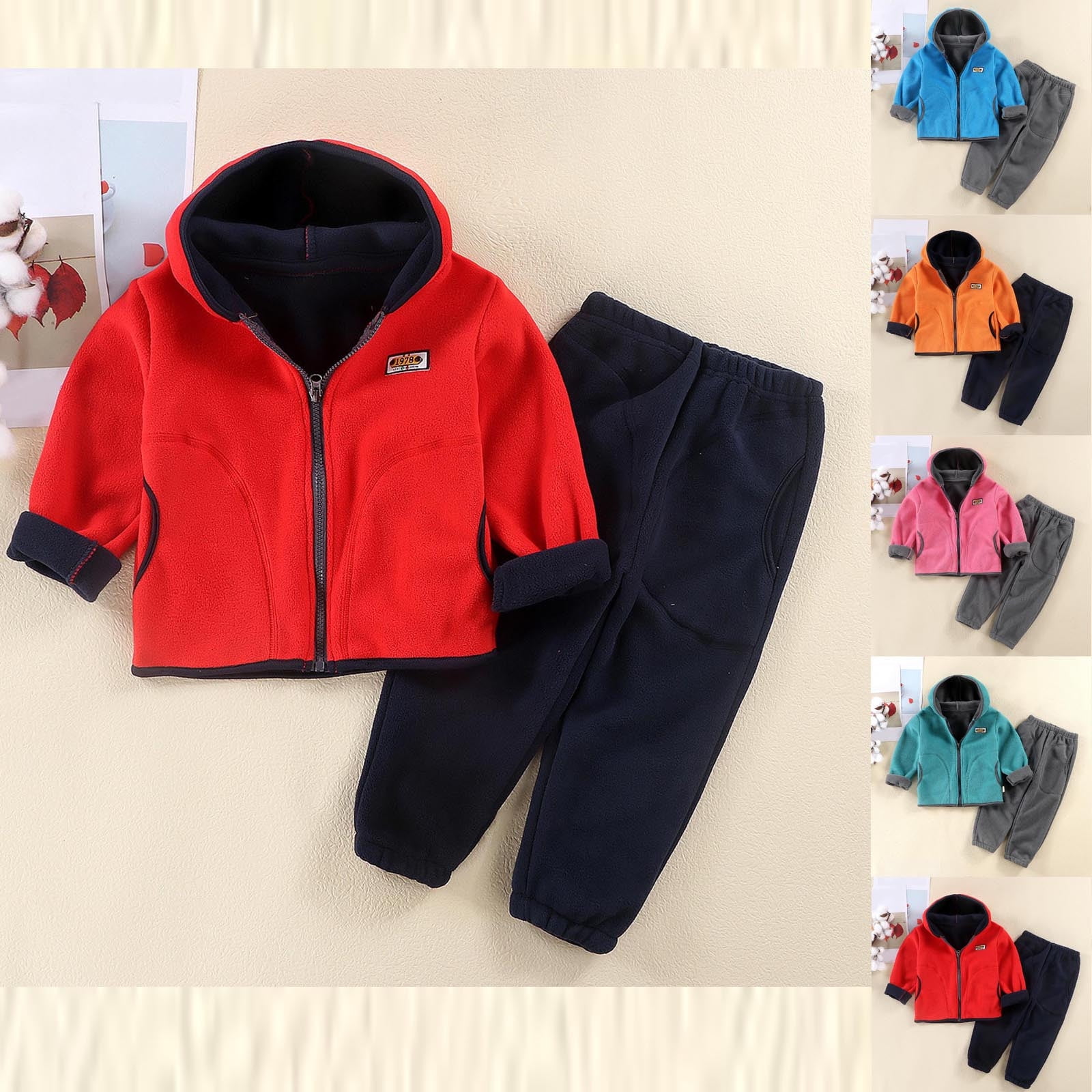 Jinhomg Little Kids Warm Outfits Comfy Long Sleeve Zip Up Hooded Jacket ...