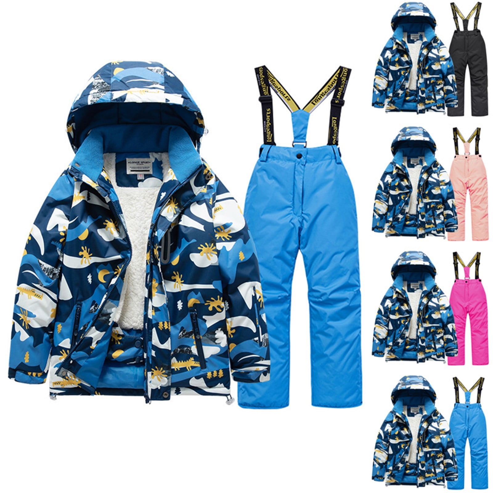 Jinhomg Little Kids Winter Snowsuit Set 2 Piece Ski Suits Faux Trim Hooded Puffer Jacket and ...