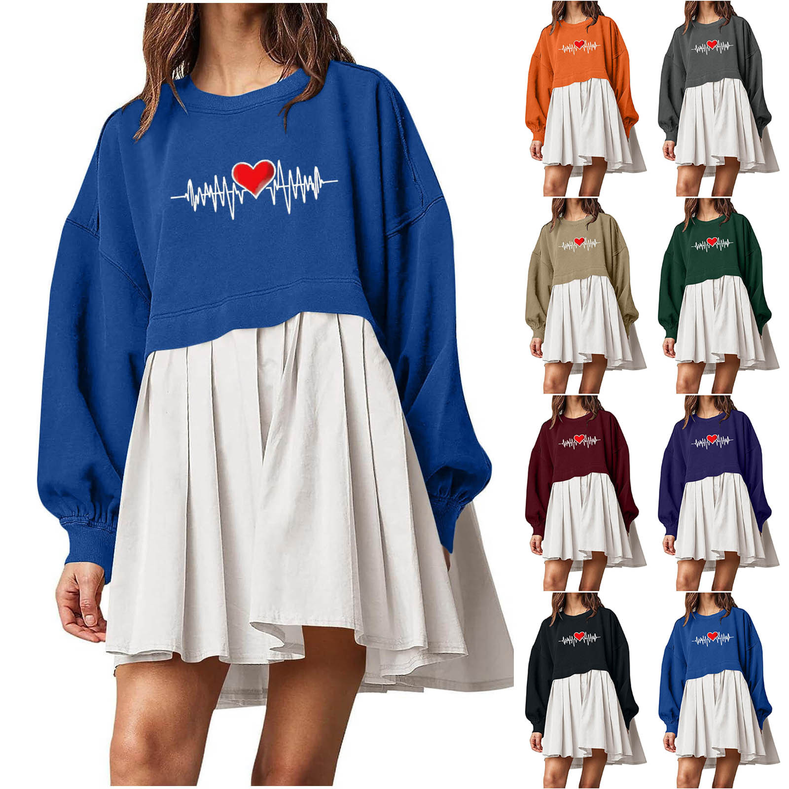 Jinhomg Loose Dress for Women Trendy Love Heart Print Midi Dresses ...