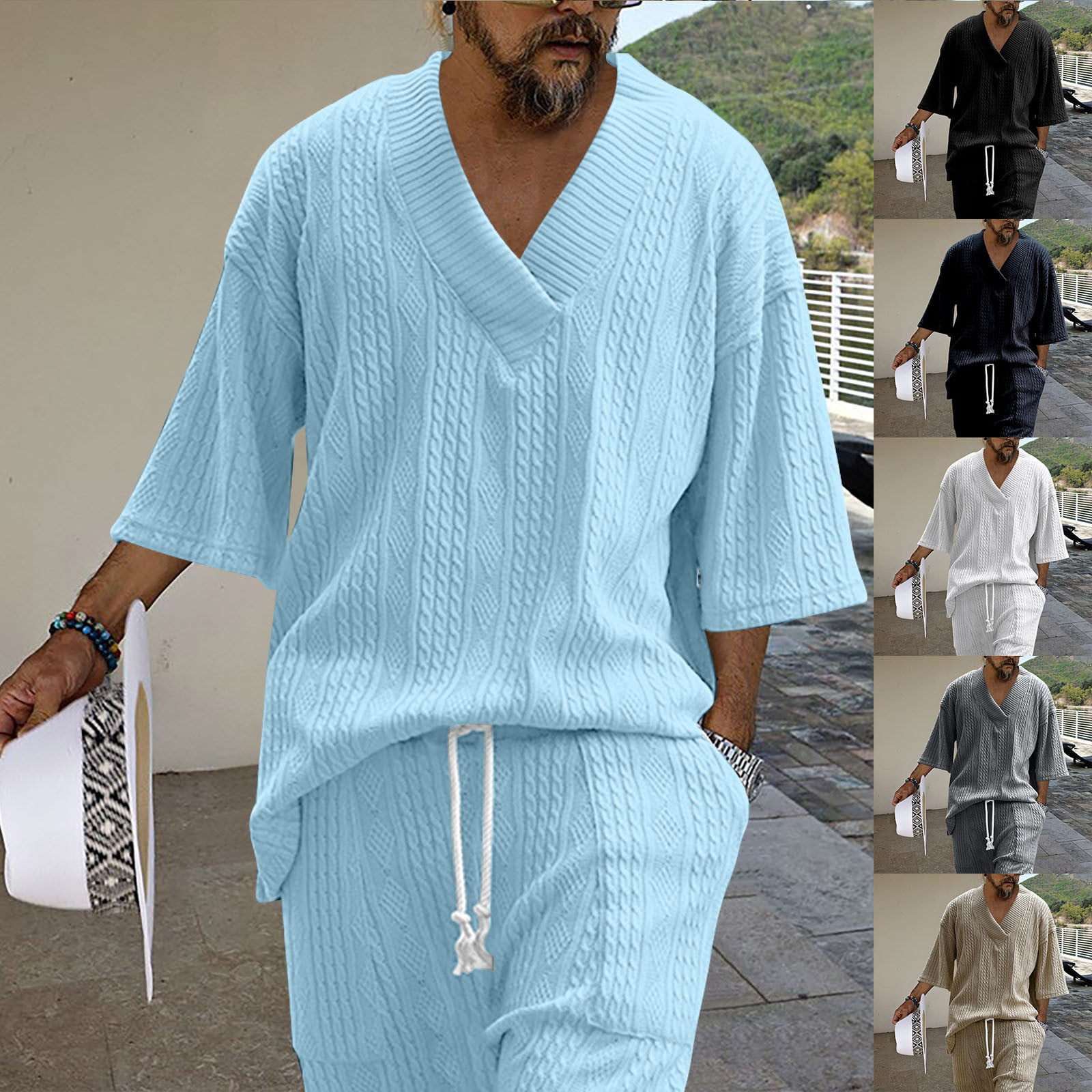Jinhomg Loose Fit Outfits Men 2 Piece Lightweight Breathable Lounge ...