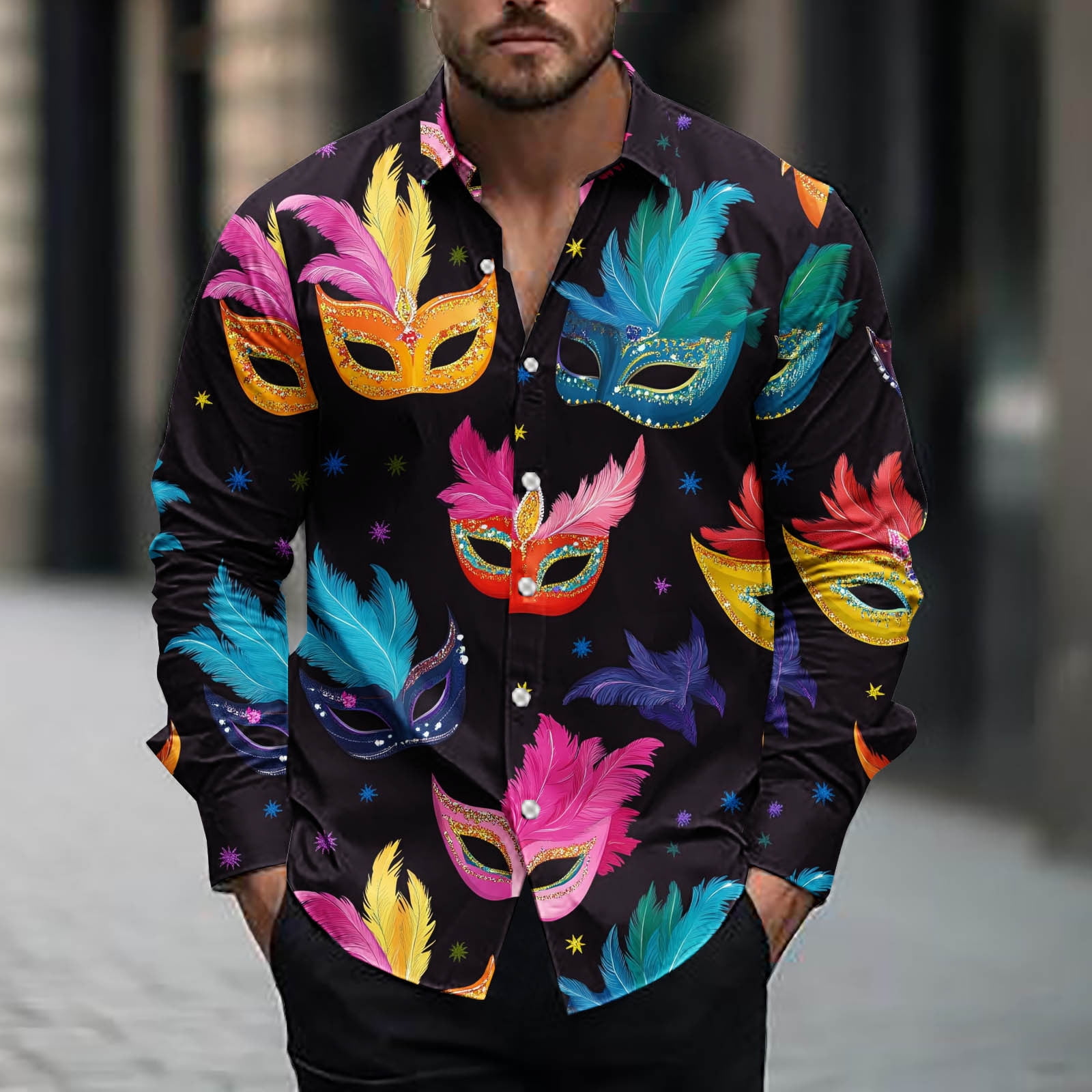 Jinhomg Mardi Gras Shirts for Men 2025 Funny Carnival Themed Mash Print ...
