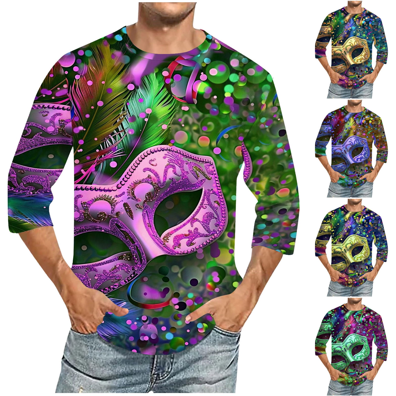 Jinhomg Mardi Gras Tee Shirts for Men Novelty Funny Carnival Themed ...