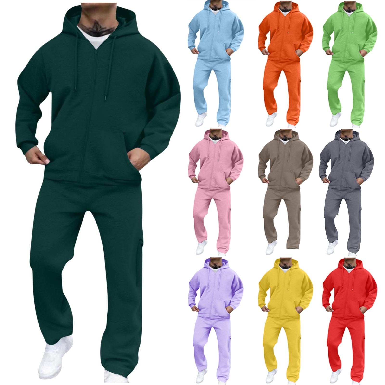Jinhomg Men Big and Tall Sweatsuits Fall Winter 2 Piece Set Zip Up ...
